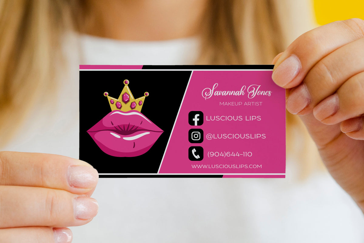 Editable Lip Business Card | Lip Gloss Business Cards, Makeup Artist B ...