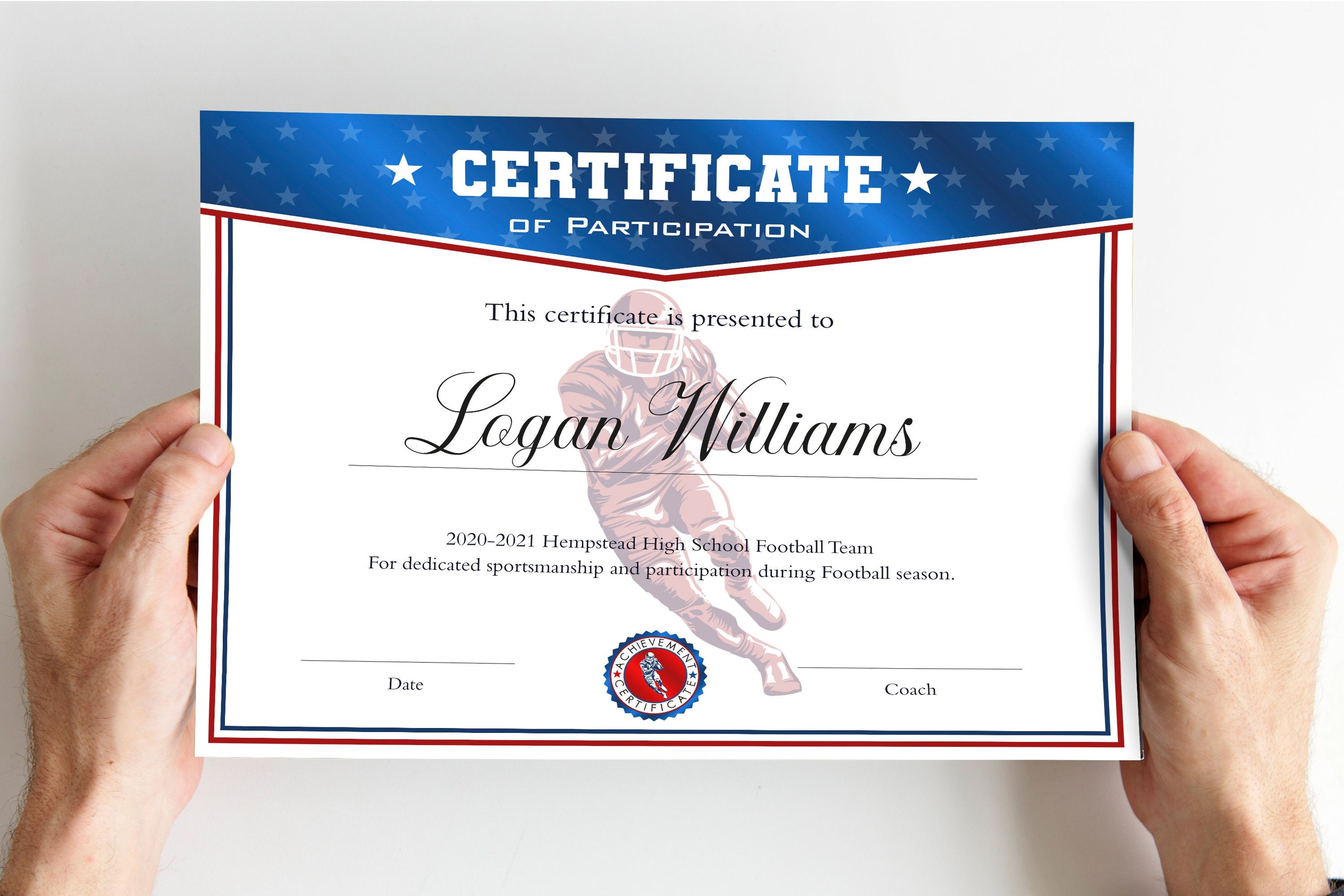 Editable Football Certificate Template, DIY Football Participation Cer ...