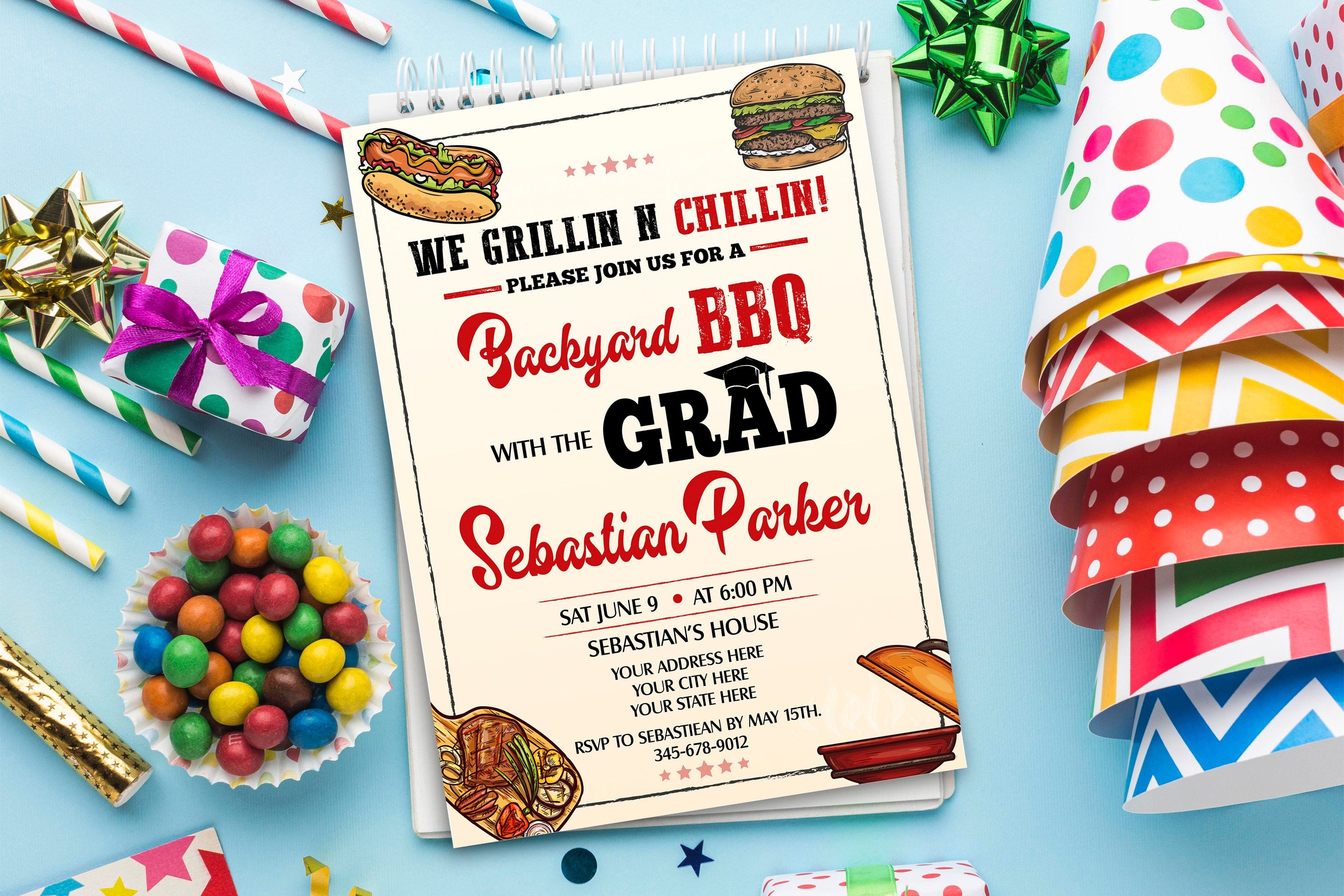 Downloadable Graduation BBQ Invitation, Editable Backyard BBQ Invitati ...