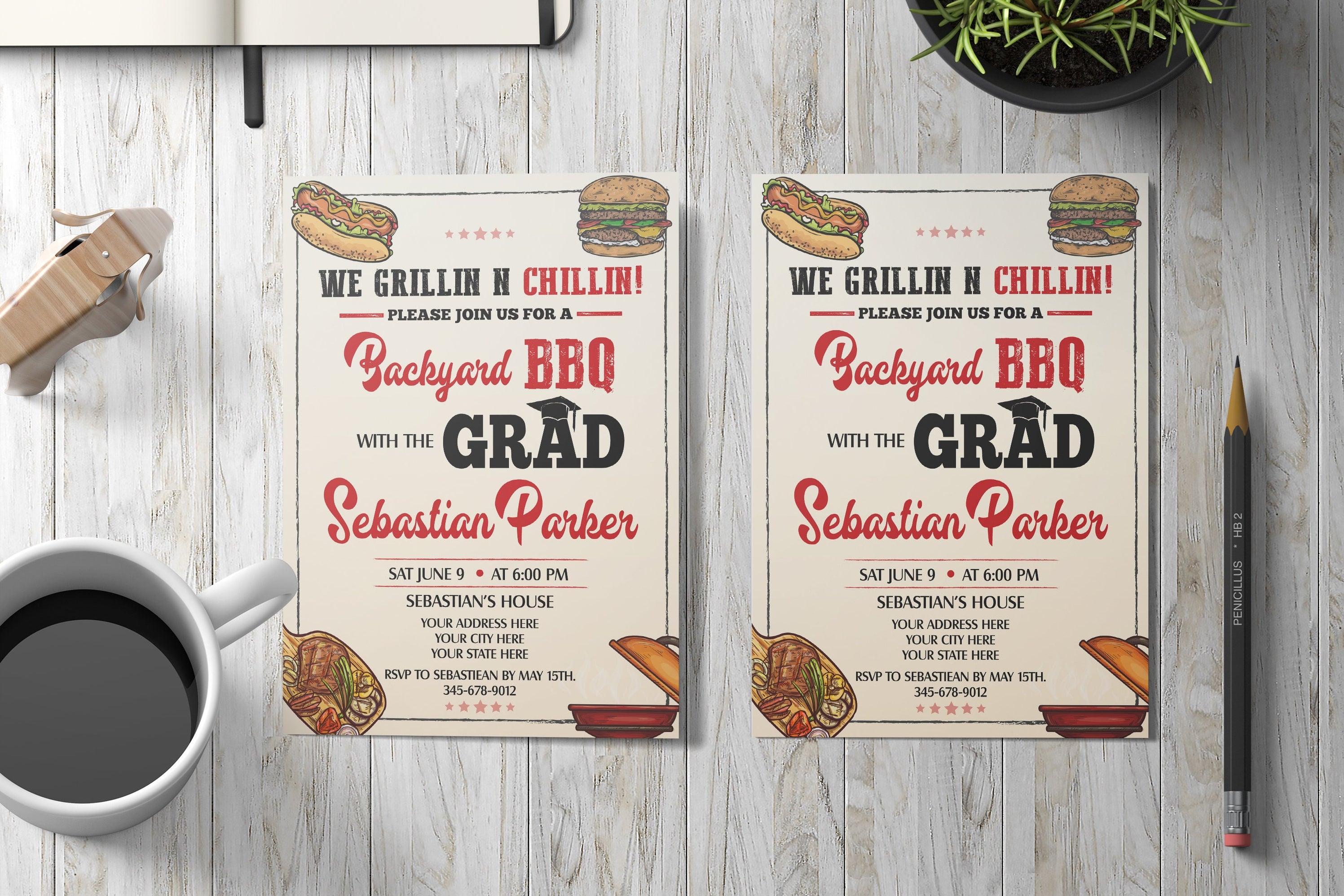Downloadable Graduation BBQ Invitation, Editable Backyard BBQ Invitati ...