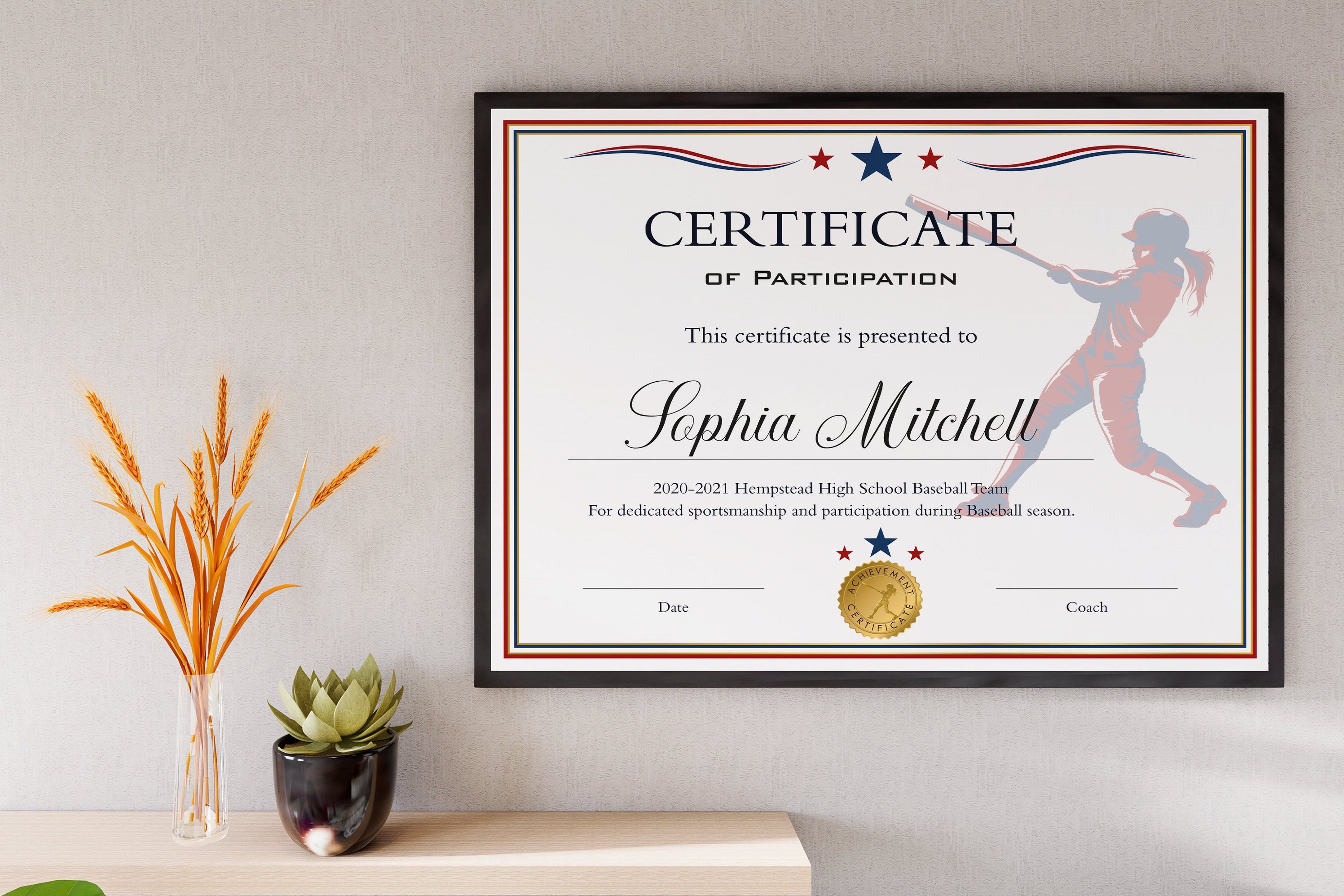 Downloadable Red White Girls Softball Certificate Template, DIY Softba ...