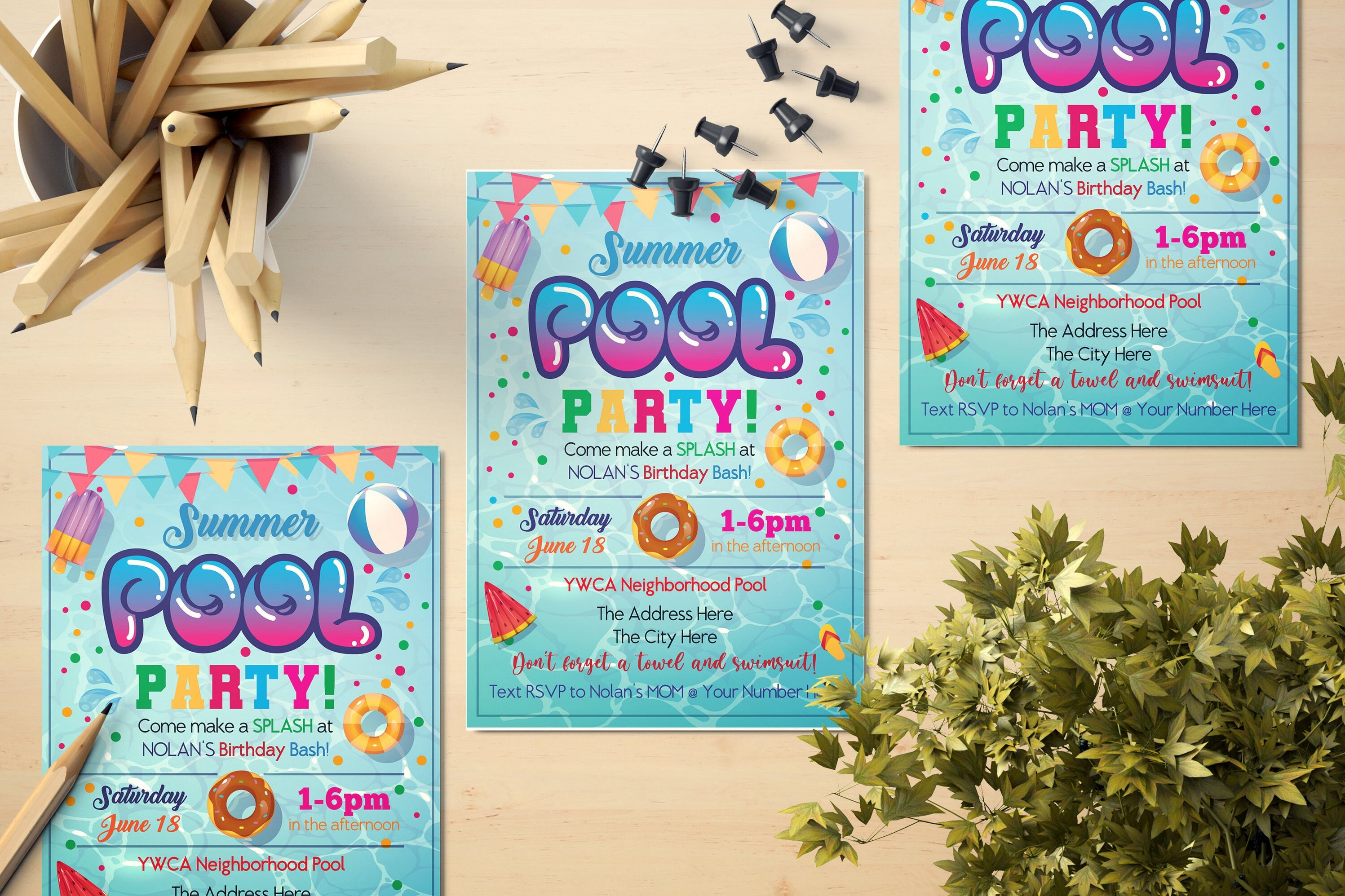 Editable Pool Party Invitation, Downloadable Kids Pool Party Birthday ...