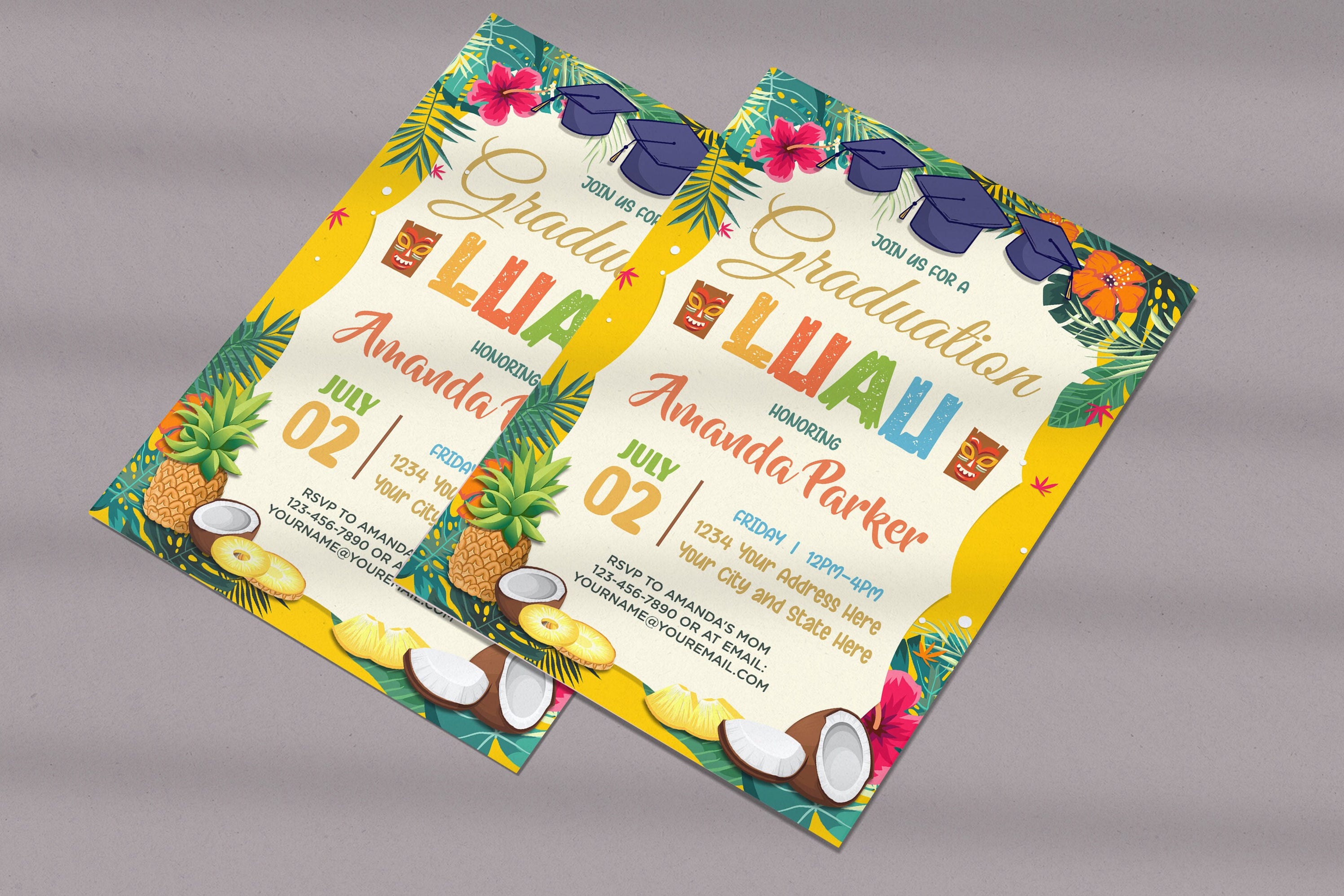 Editable Luau Graduation Invitation, Luau Party Invites, Tropical Grad ...