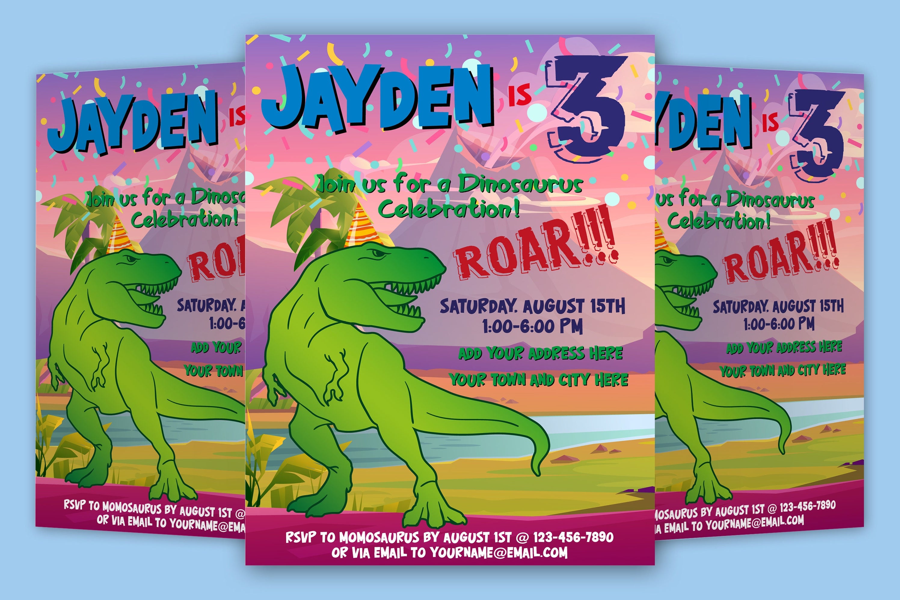 Editable Three Rex Invitation, Printable 3 Rex Birthday Invite, Birthd ...