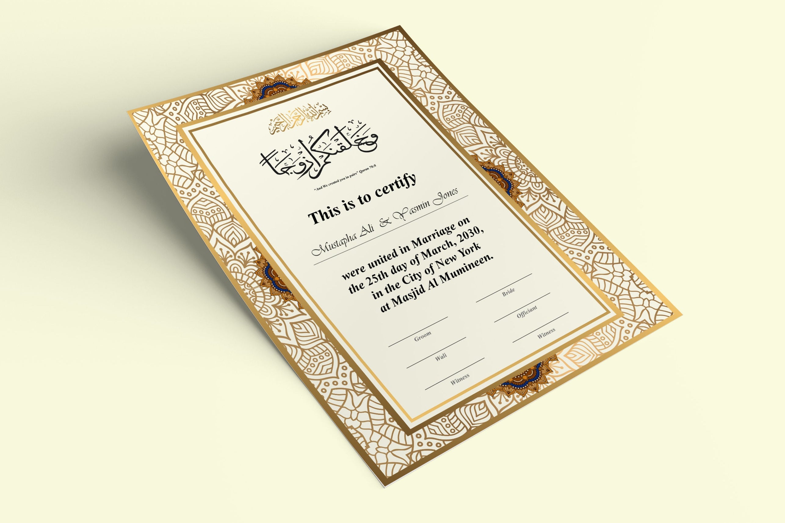 Editable Islamic Marriage Certificate & Nikah Template — Posh Park