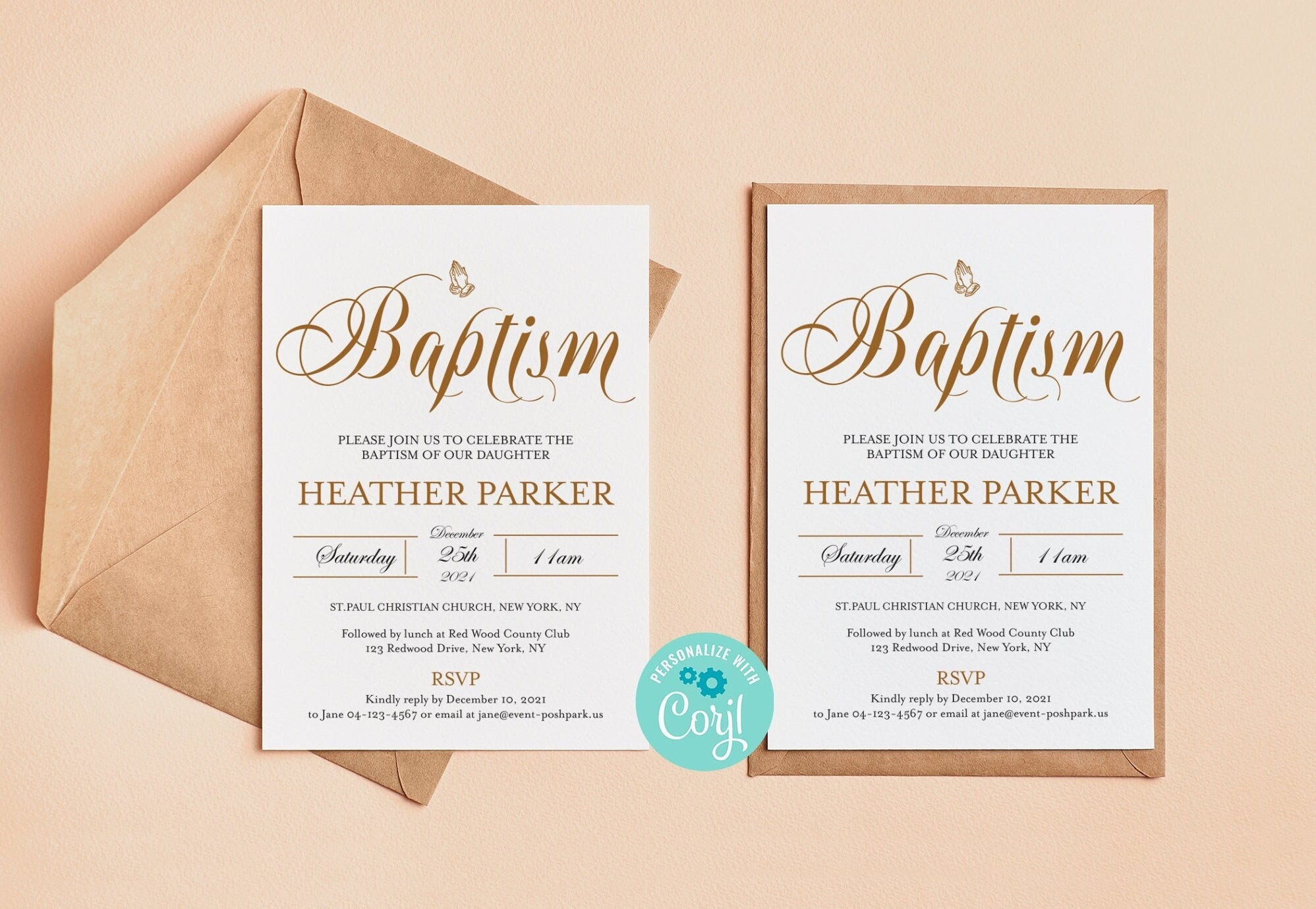 Editable Minimalist Baptism Invitation Template for Boy and Girl, Edit ...