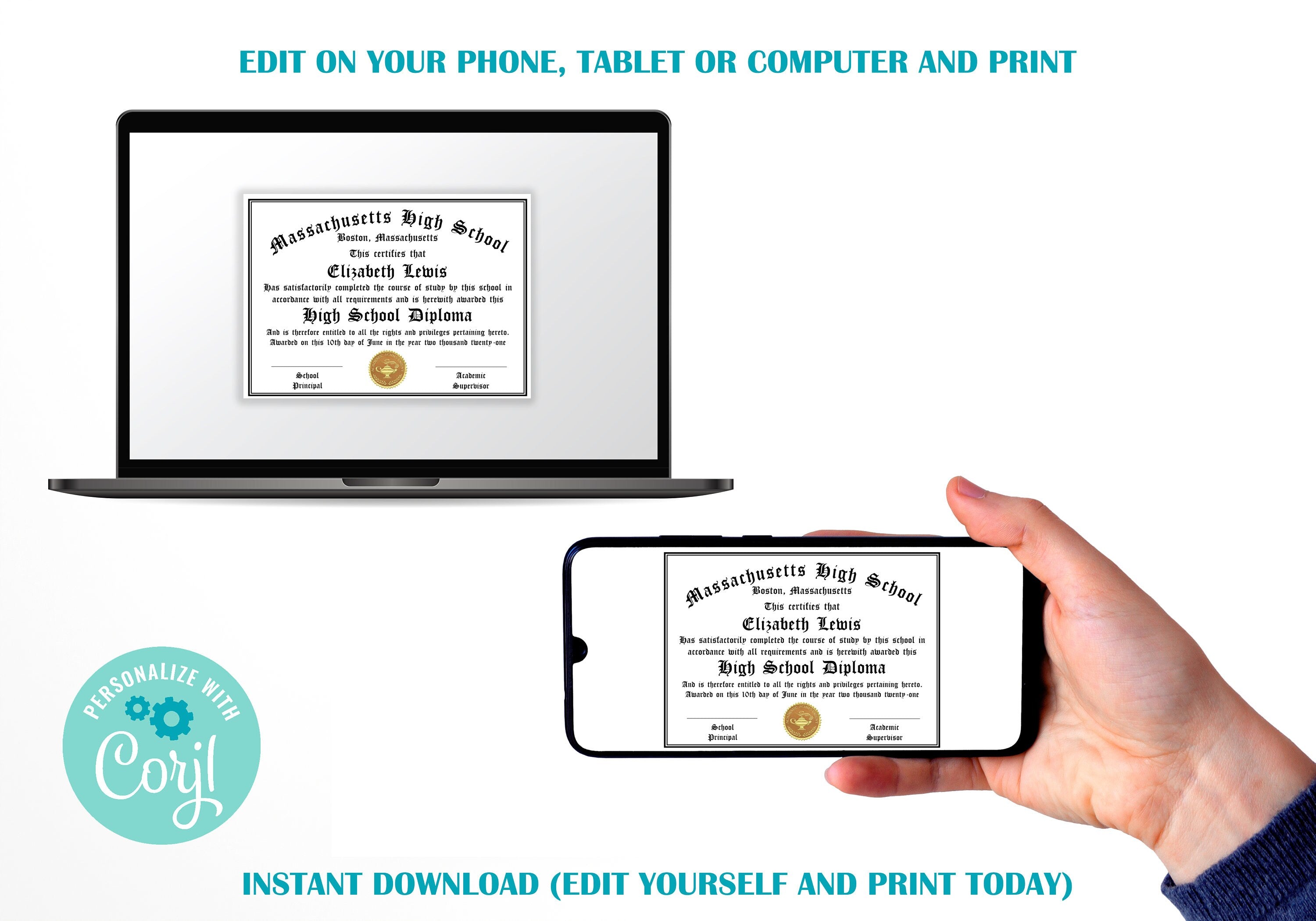 DIY Editable Mini High School Diploma Template — Posh Park