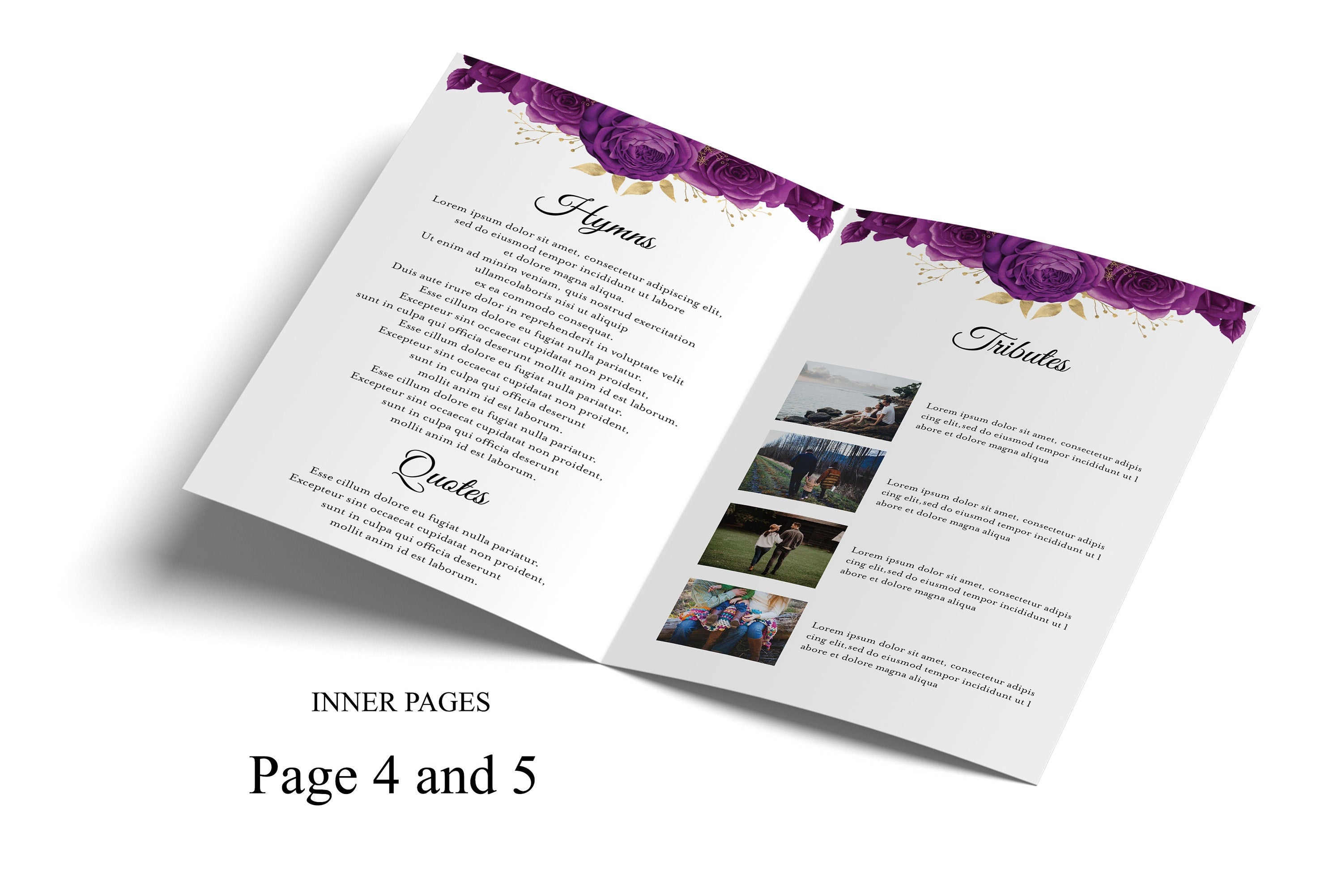 Editable 8 Page Purple Rose Funeral Program Template — Posh Park