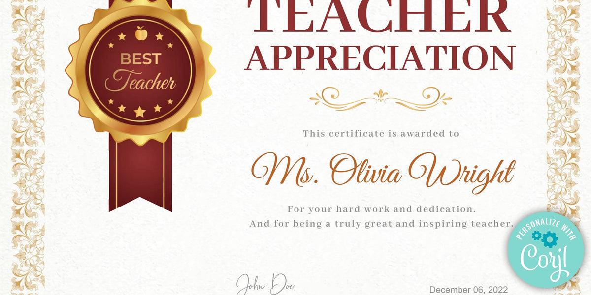 Downloadable Teacher Appreciation Certificate Template — Posh Park