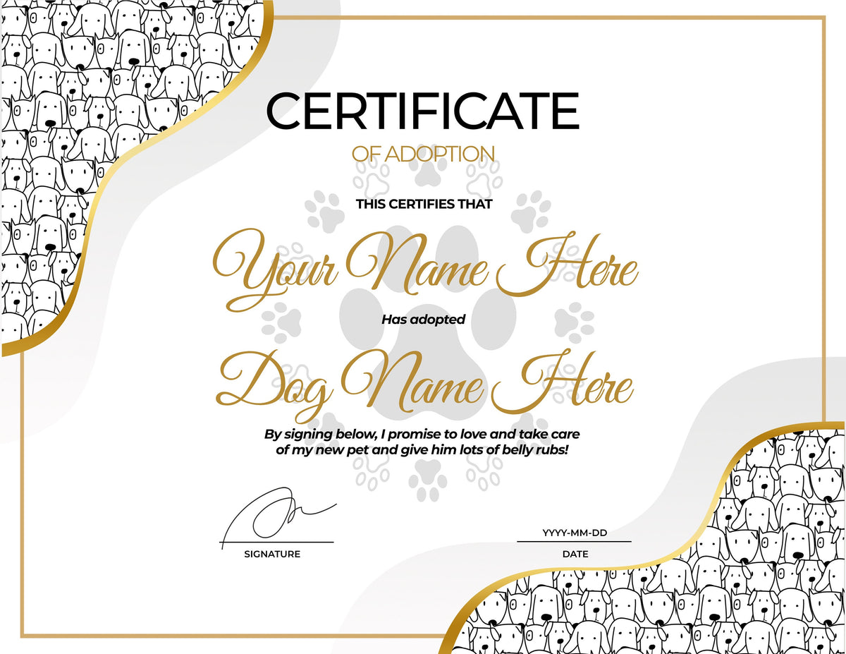 EDITABLE Dog Adoption Certificate Template, Puppy Adoption Certificate ...