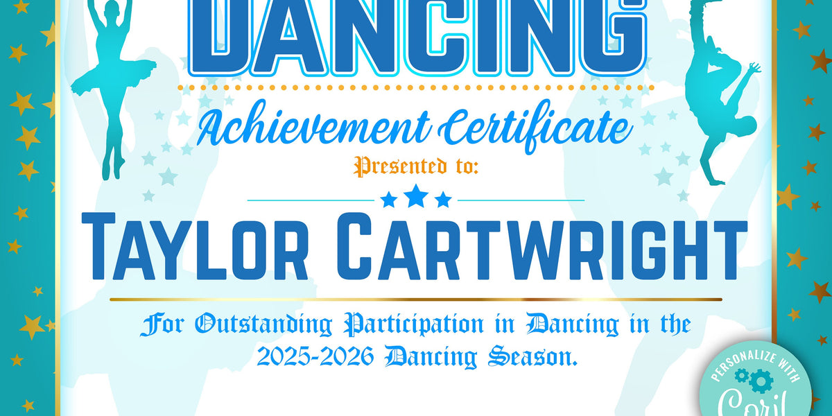 EDITABLE Dancer Certificate, Dancing Award, Blue Green Dance Recital A ...