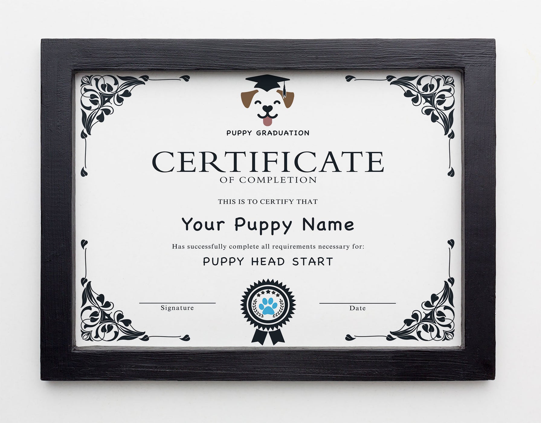 EDITABLE Puppy Dog Graduation Certificate Template, Downloadable Dog A ...