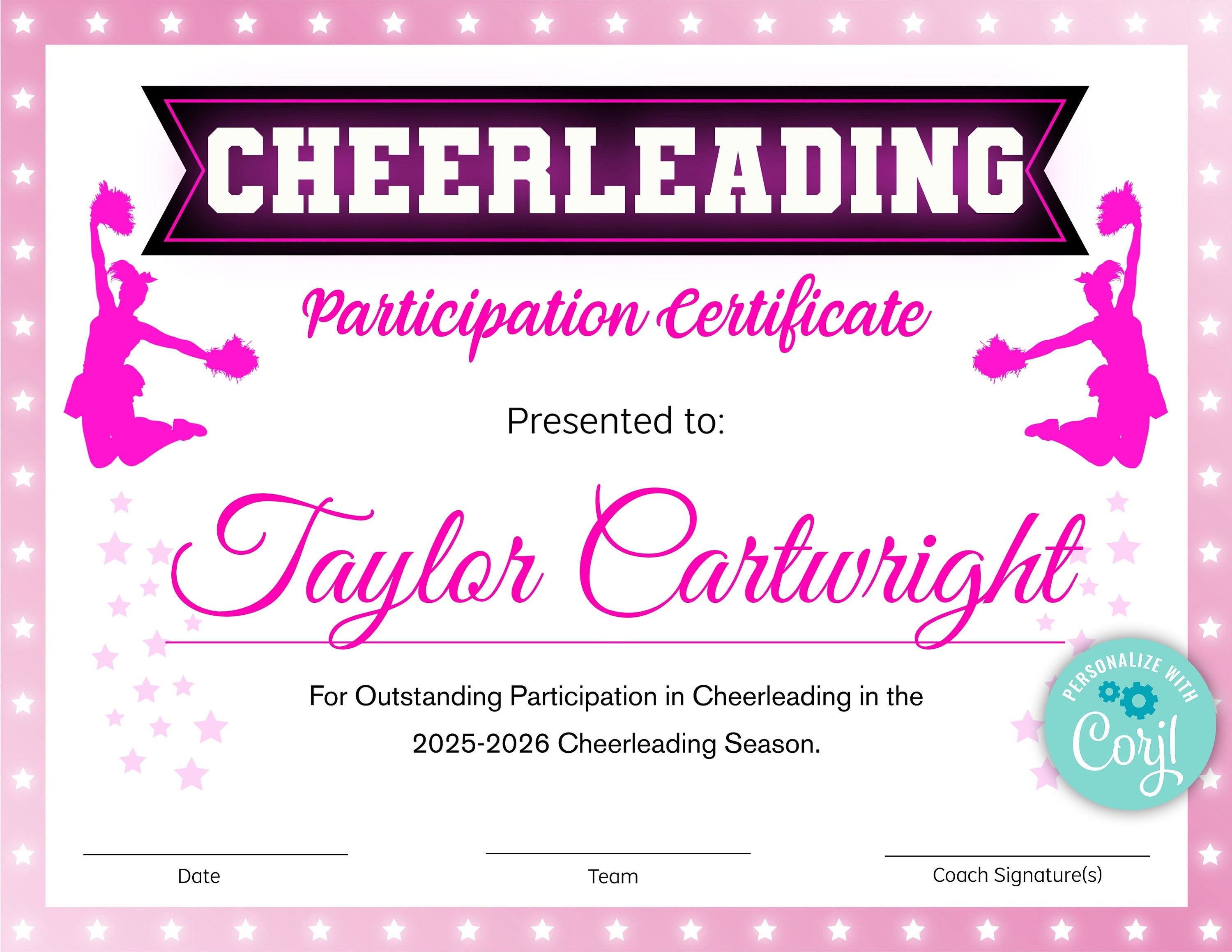 EDITABLE Cheerleader Certificate, Cheerleading Award, Cheerleading Pri ...