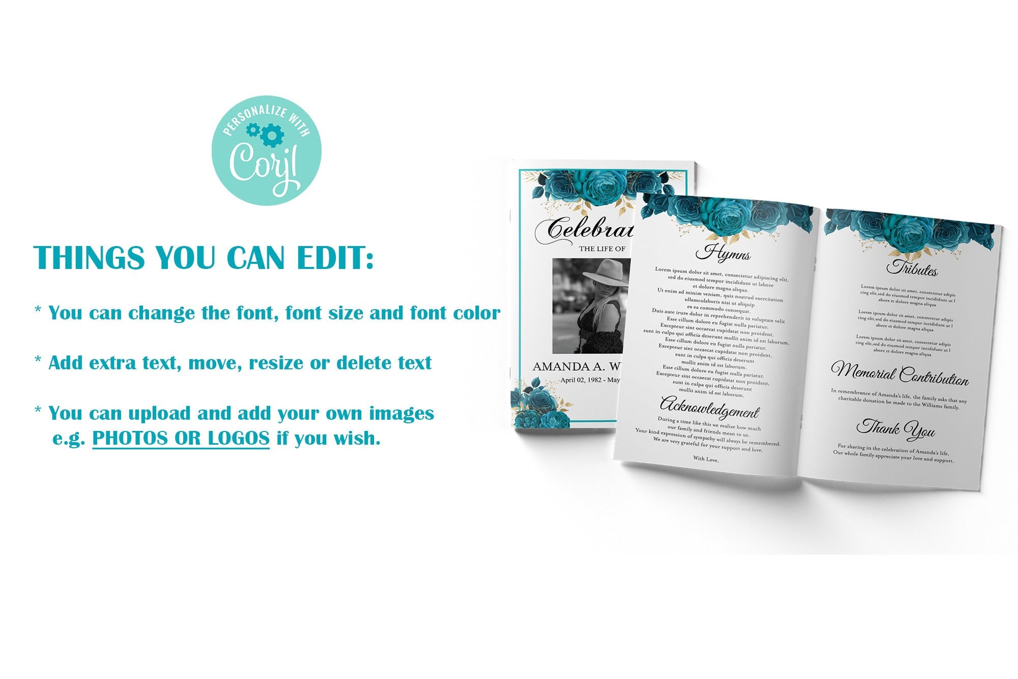 DIY Turquoise Rose Funeral Program Memorial Service & Template — Posh Park