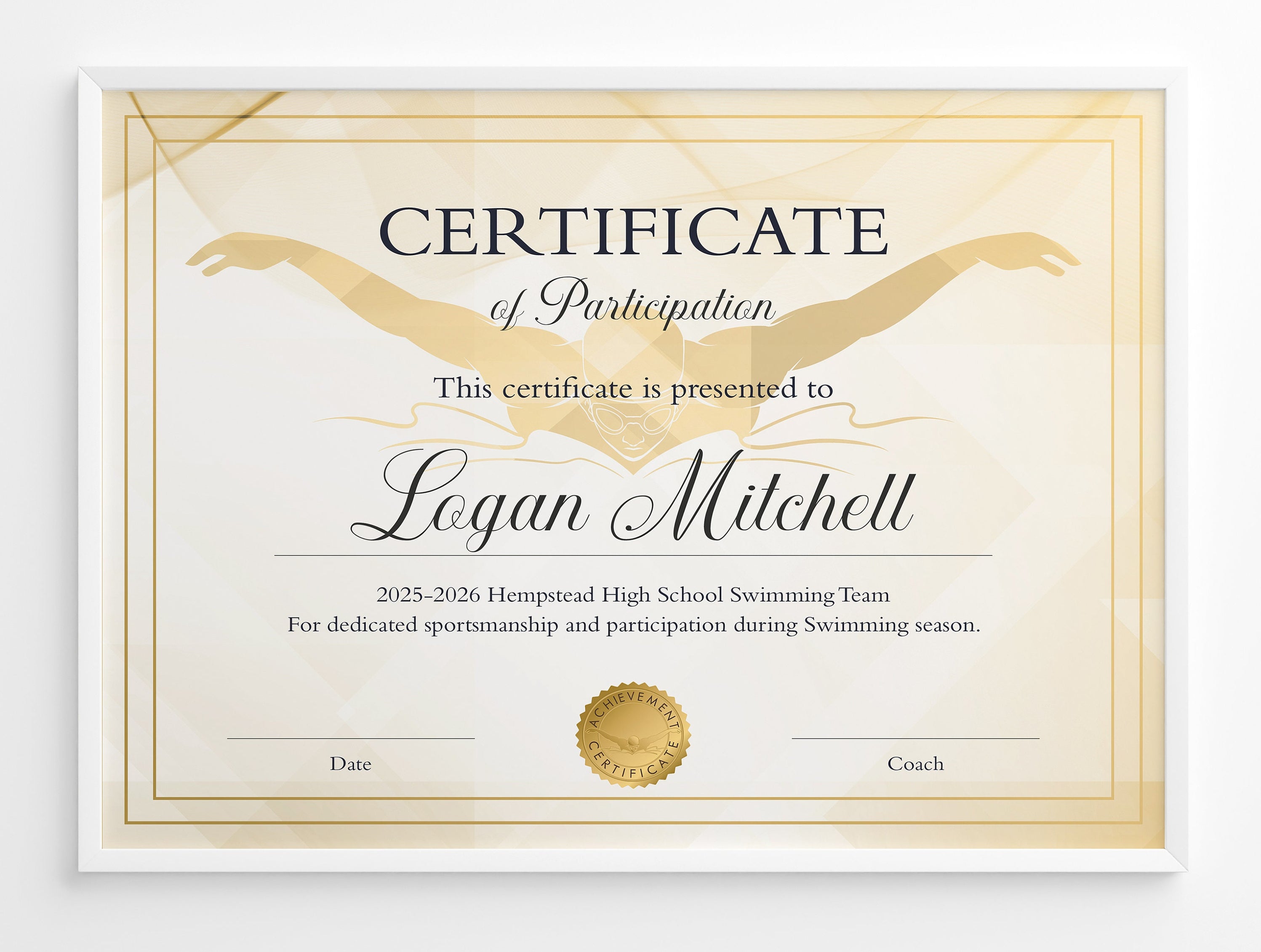 Editable Swimming Certificate Template, Printable Swimming Award — Posh ...