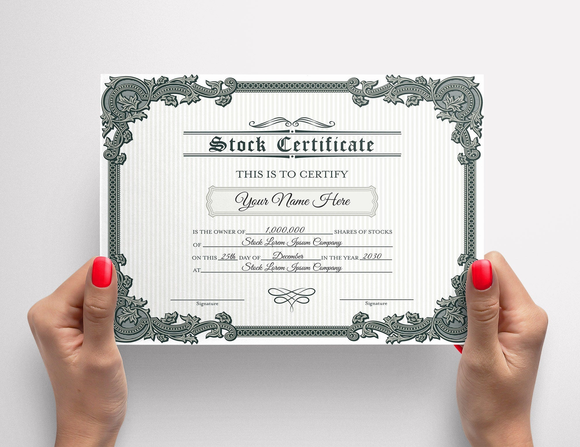 EDITABLE Stock Certificate Template, DIY Certificate of Stock, Corpora ...