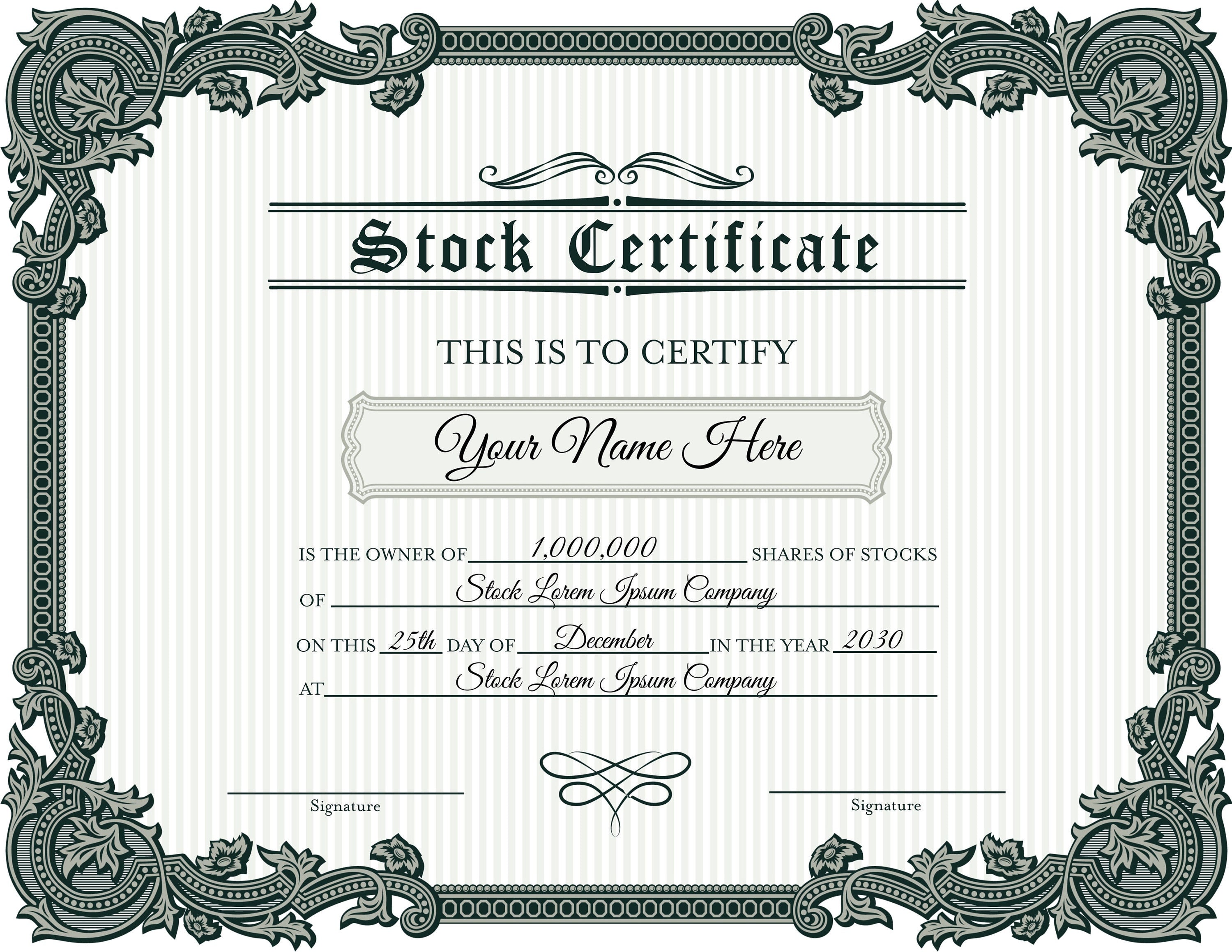 EDITABLE Stock Certificate Template, DIY Certificate of Stock, Corpora ...