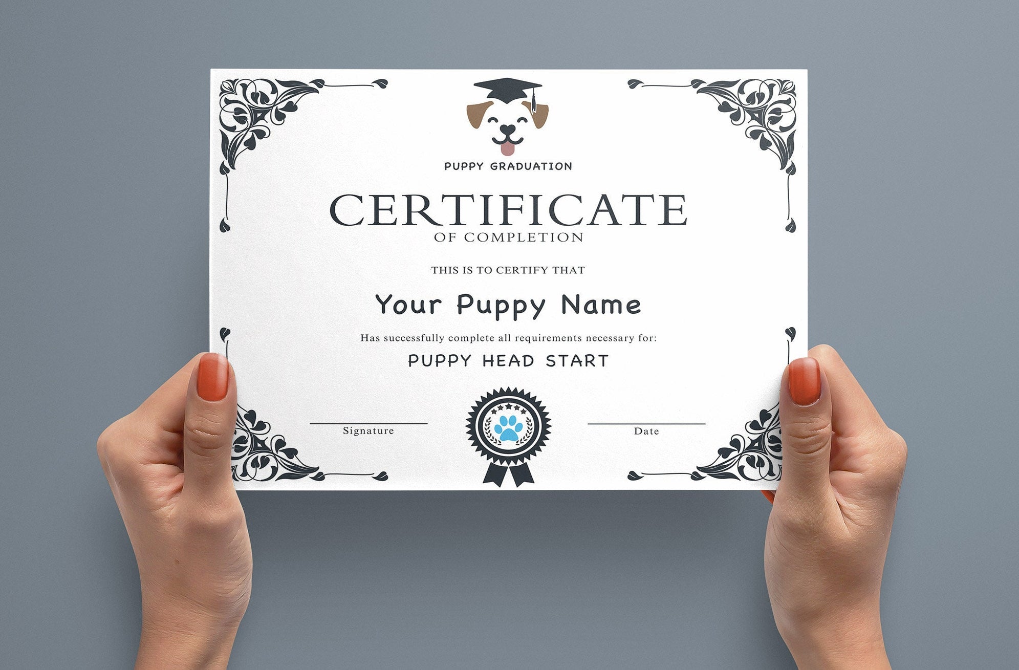 EDITABLE Puppy Dog Graduation Certificate Template, Downloadable Dog A ...