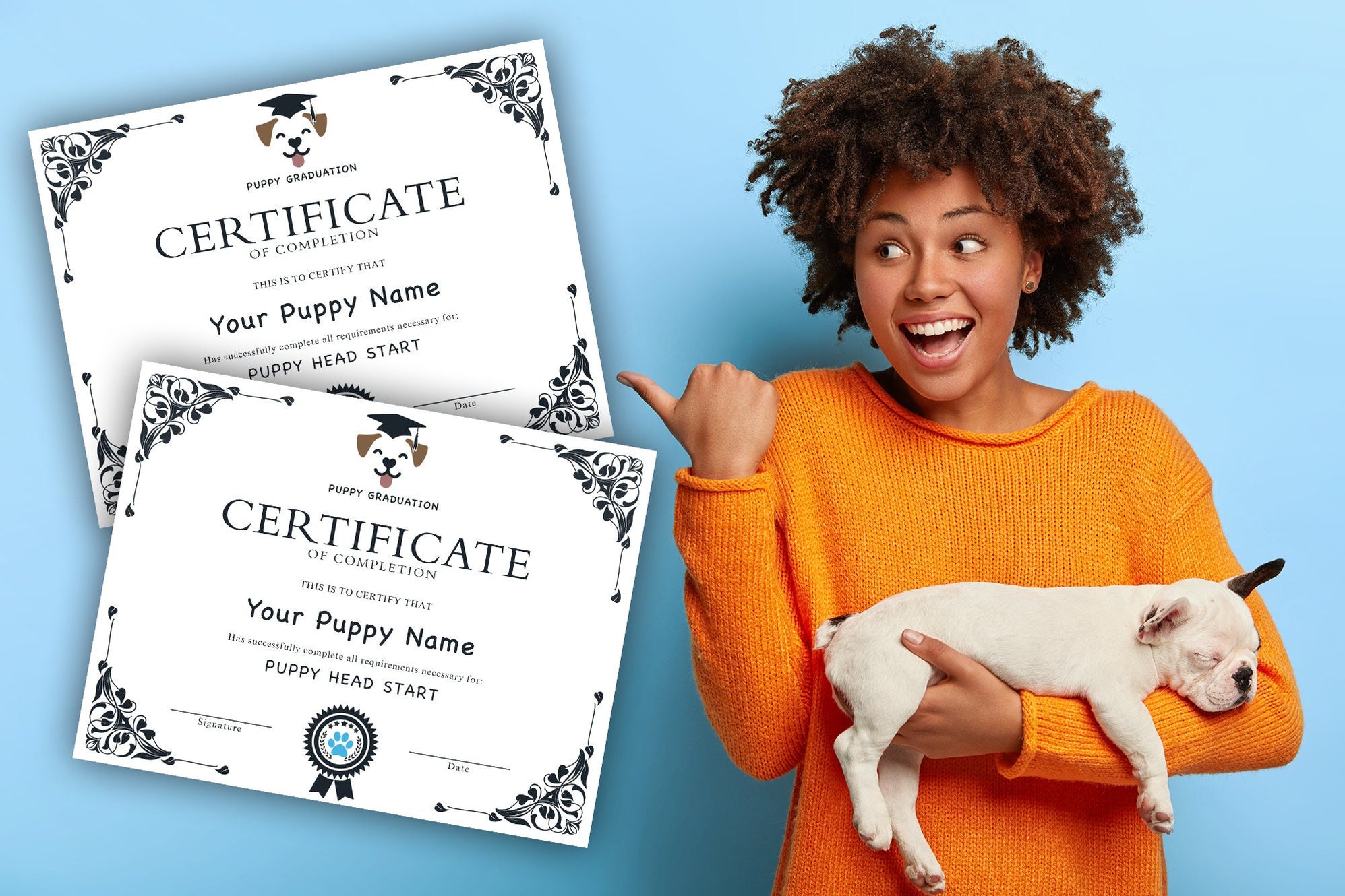 EDITABLE Puppy Dog Graduation Certificate Template, Downloadable Dog A ...