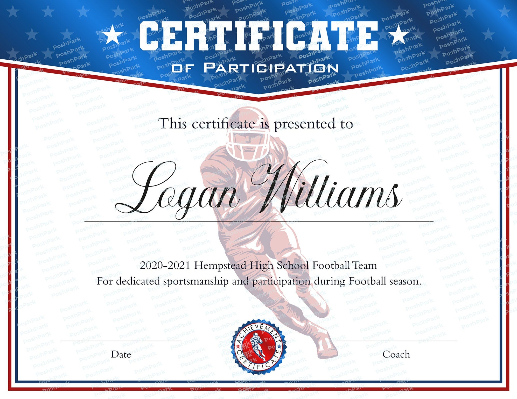 Editable Multi-Sport Certificate Bundle Red, White and Blue - Posh Park