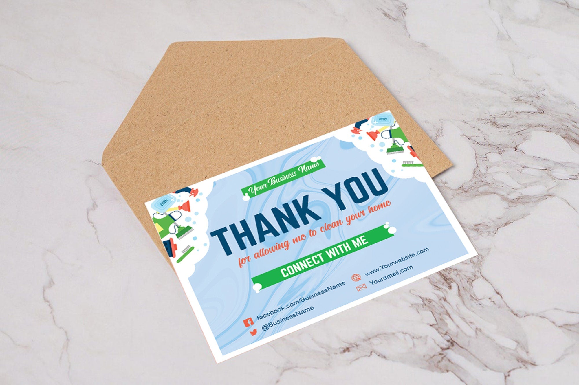 Cleaning Business Thank You Card Template | Printable Cleaning Service ...