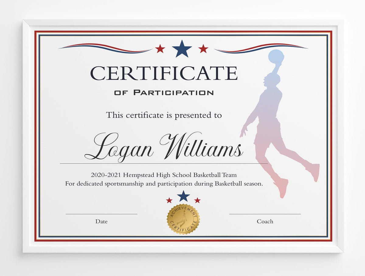 DIY Red White Blue Boys Basketball Certificate Template, Editable Bask ...