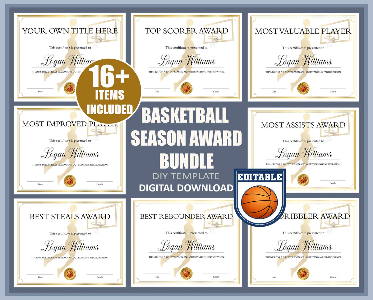 Editable End of Season Basketball Award Certificates Bundle - Posh Park