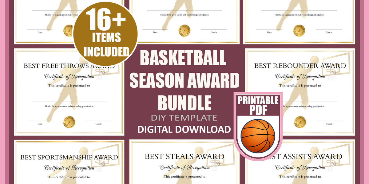 16 PRINTABLE End of Season Basketball Award Certificates for Girls ...