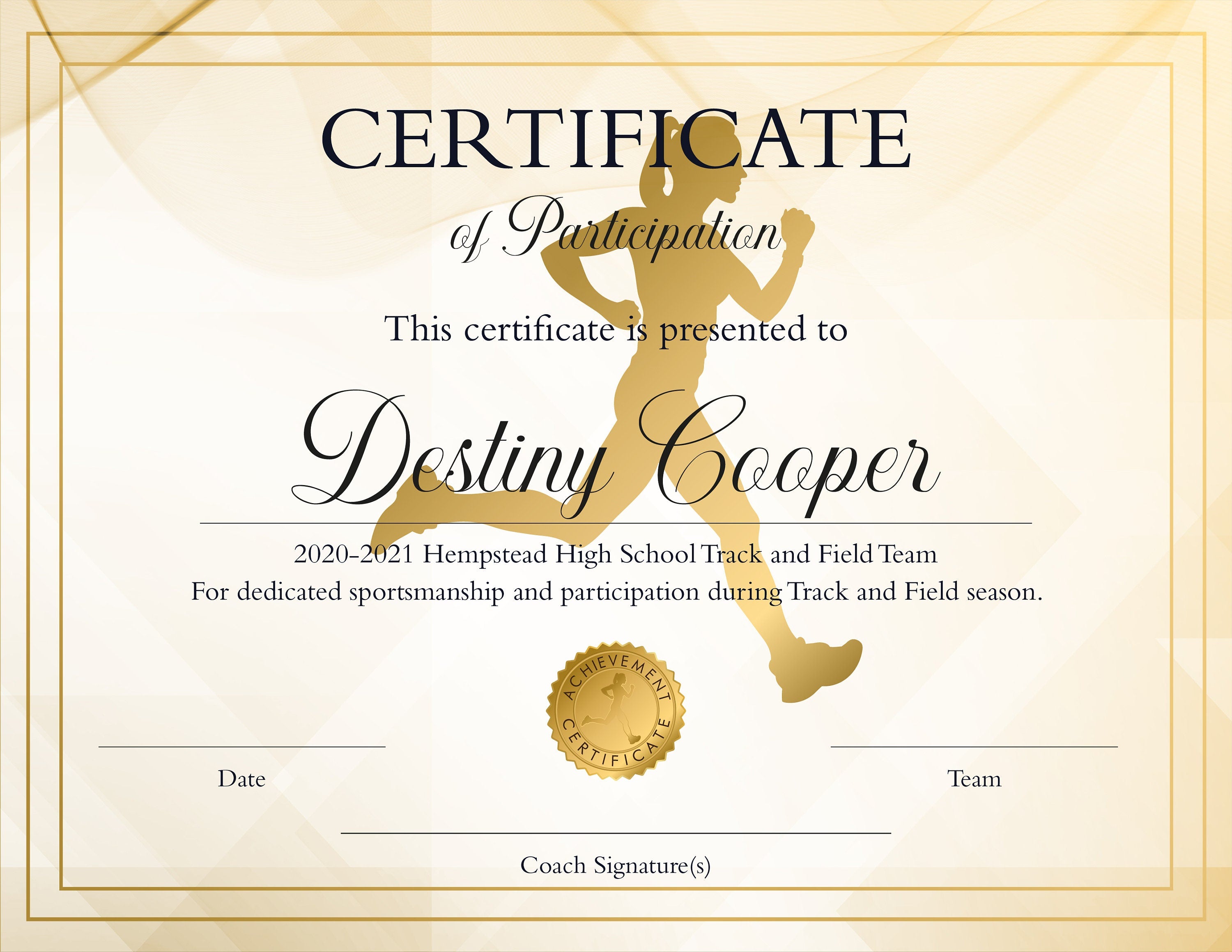 Athletic Certificate Template