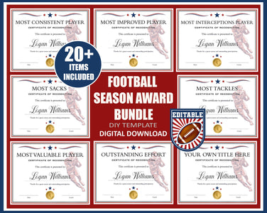 Editable End of Season Football Award Certificates Red White Blue ...