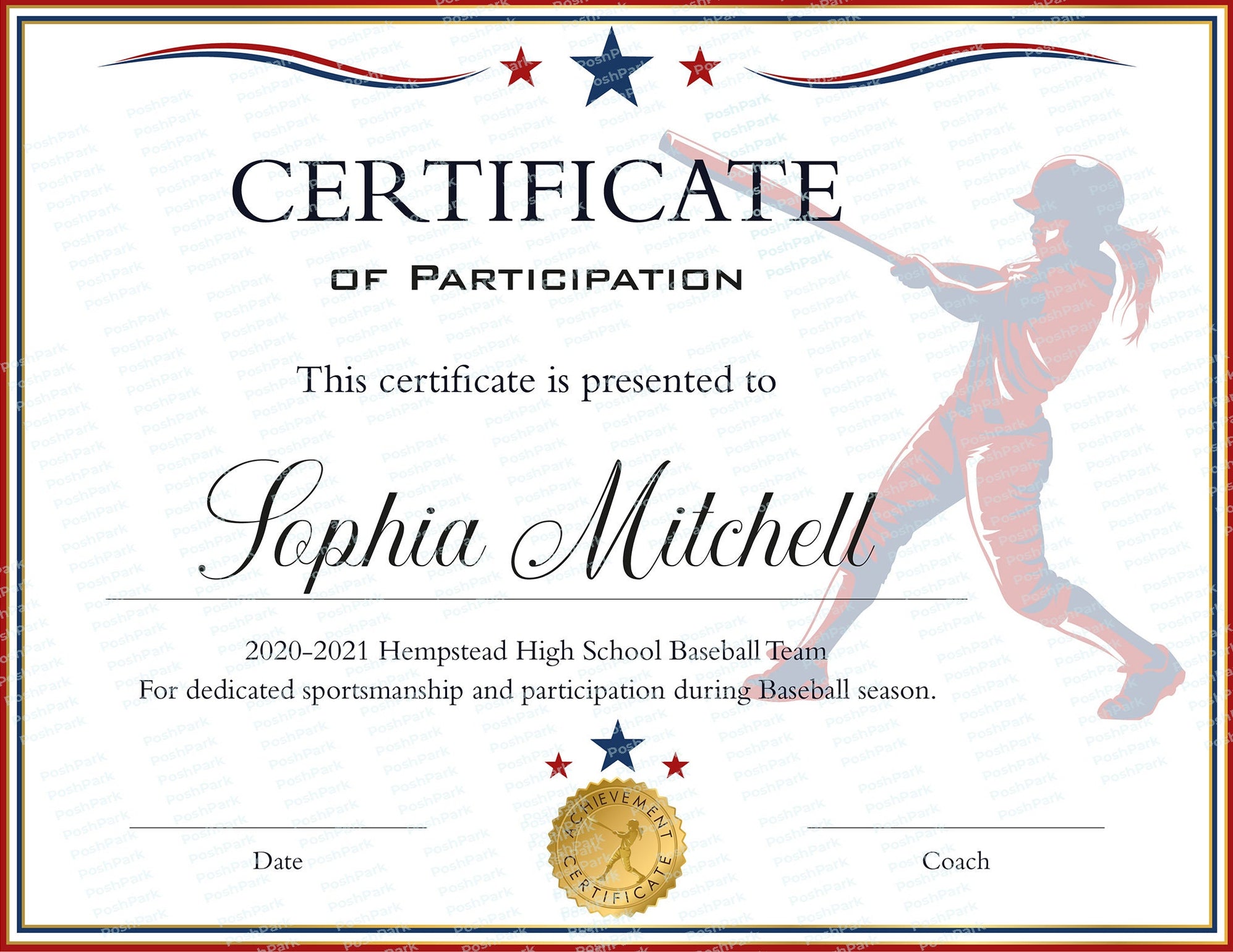 Editable Multi-Sport Certificate Bundle Red, White and Blue - Posh Park