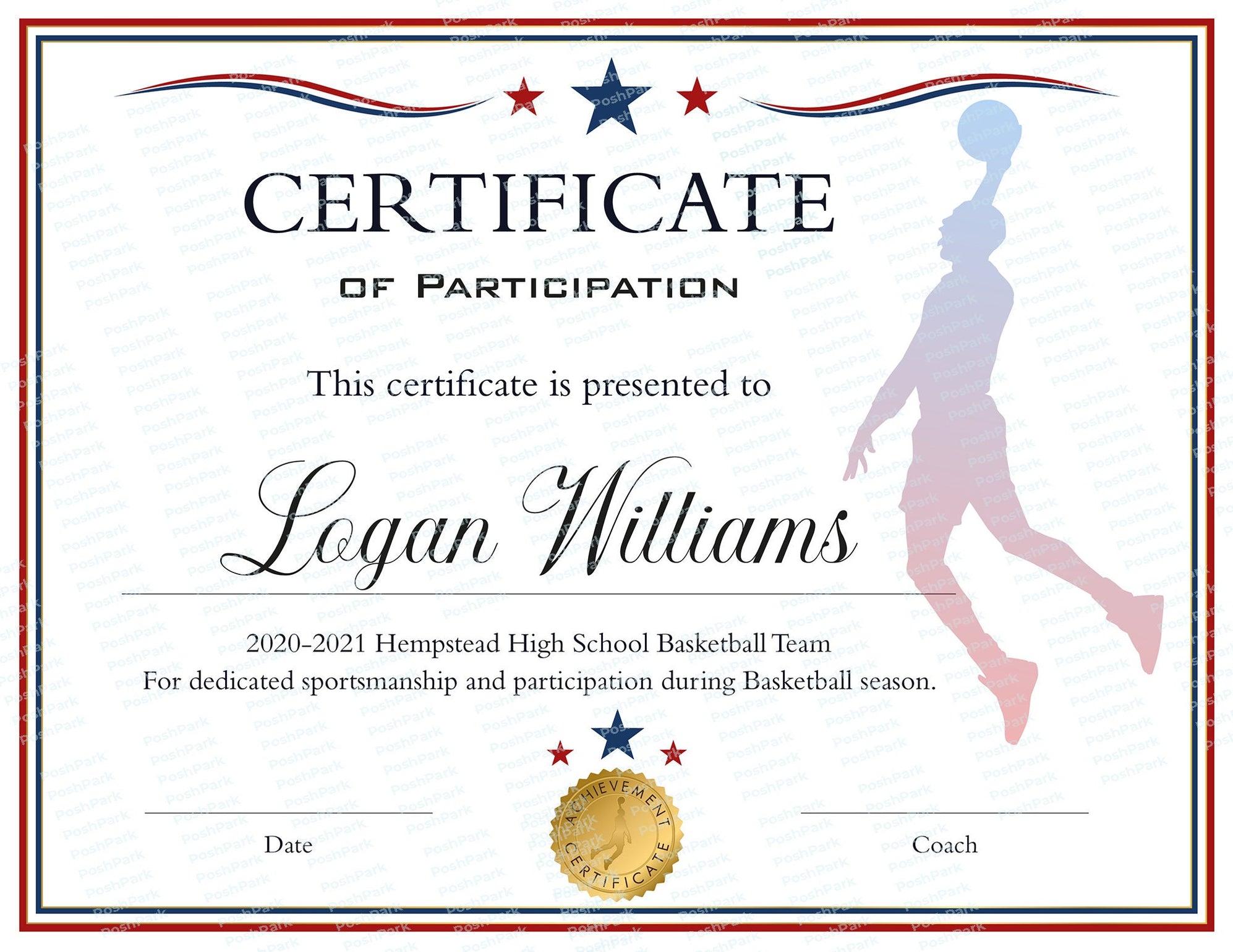 Editable Multi-Sport Certificate Bundle Red, White and Blue - Posh Park