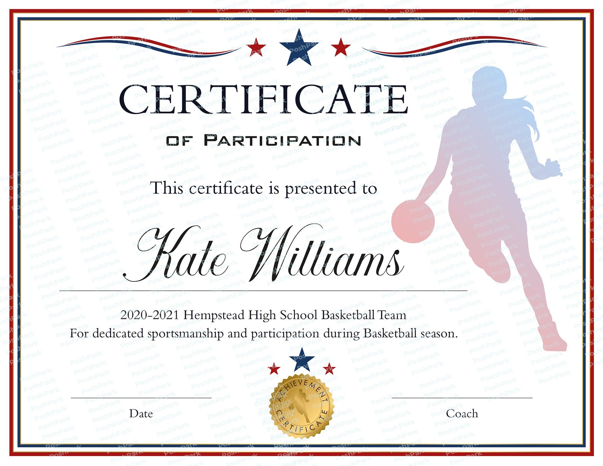 Editable Multi-Sport Certificate Bundle Red, White and Blue - Posh Park