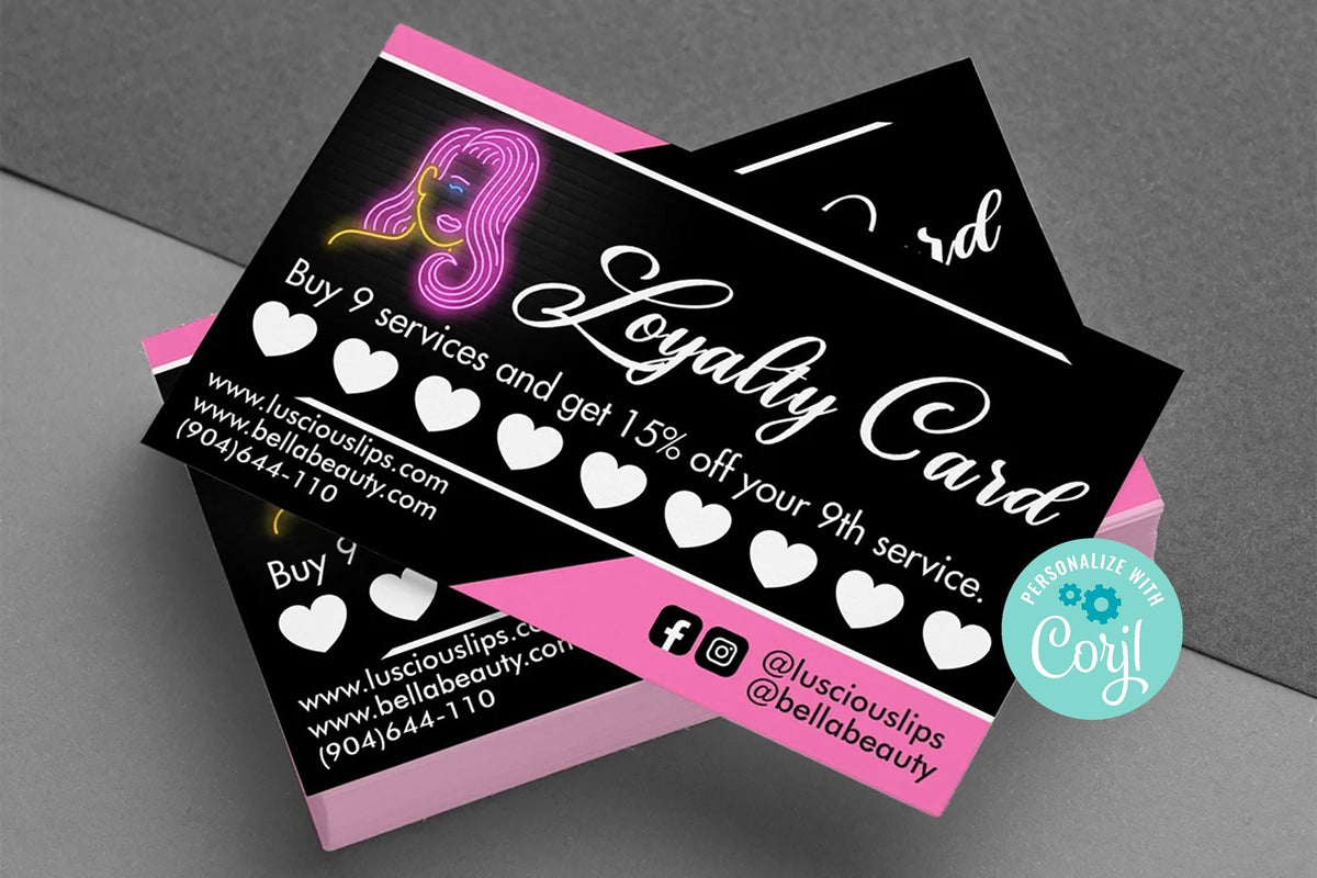 Editable Hair Salon Customer Loyalty Rewards Cards Digital - Posh Park