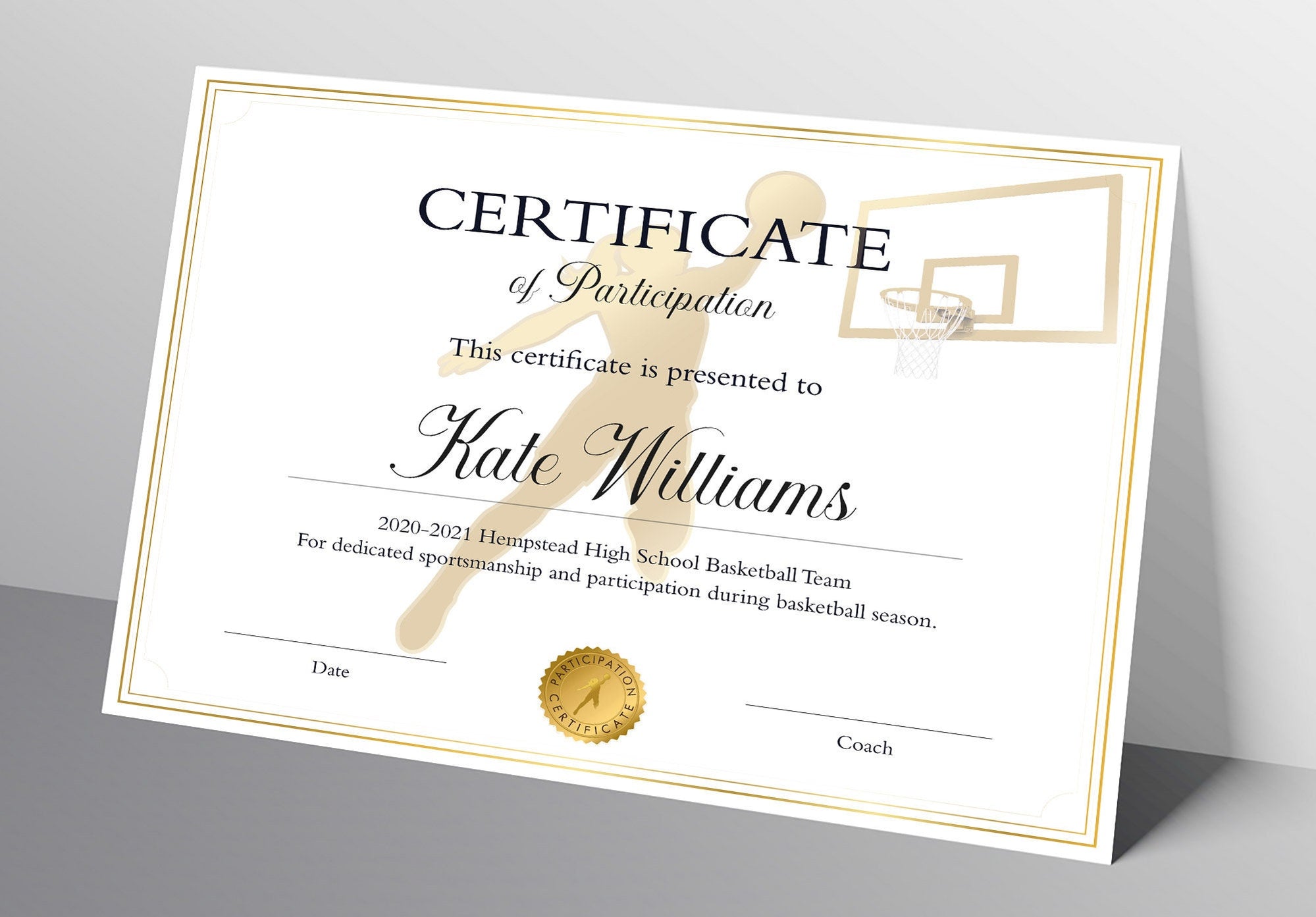 Editable Girls Basketball Certificate of Participation Template, Custo ...