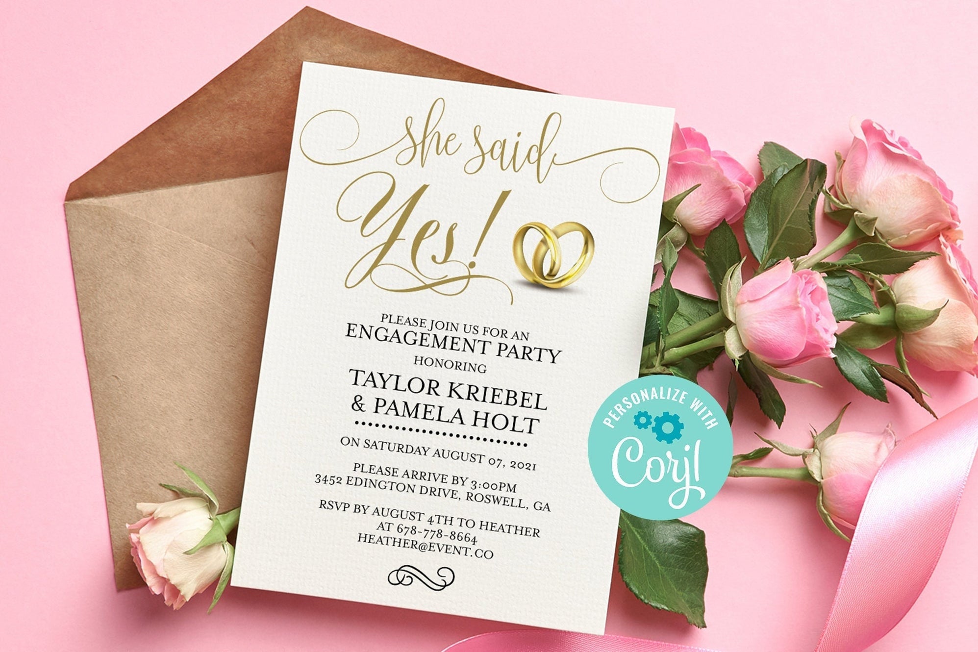 Editable Minimalist She Said Yes Invitation, Engagement Party Invitati ...
