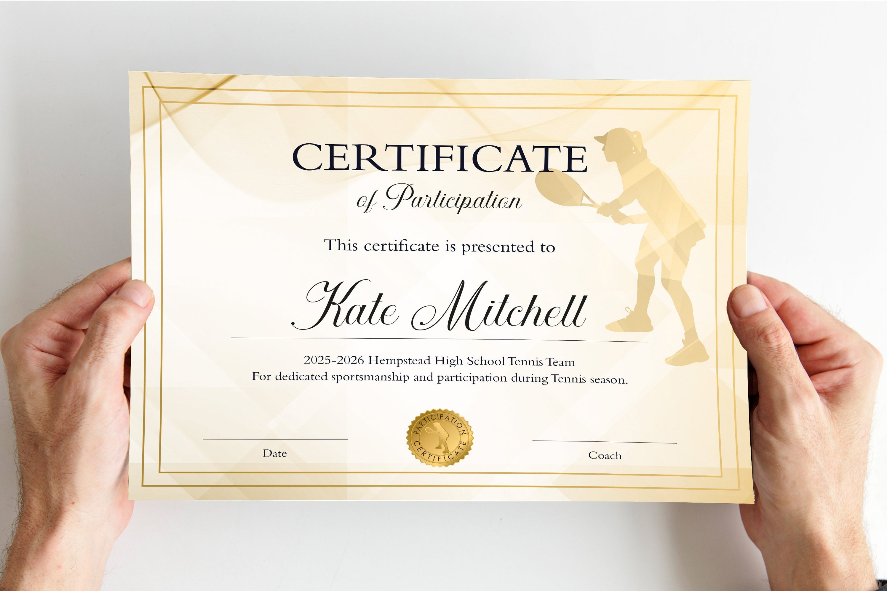 Editable Tennis Certificate Template for Girls, Minimalist Printable T ...