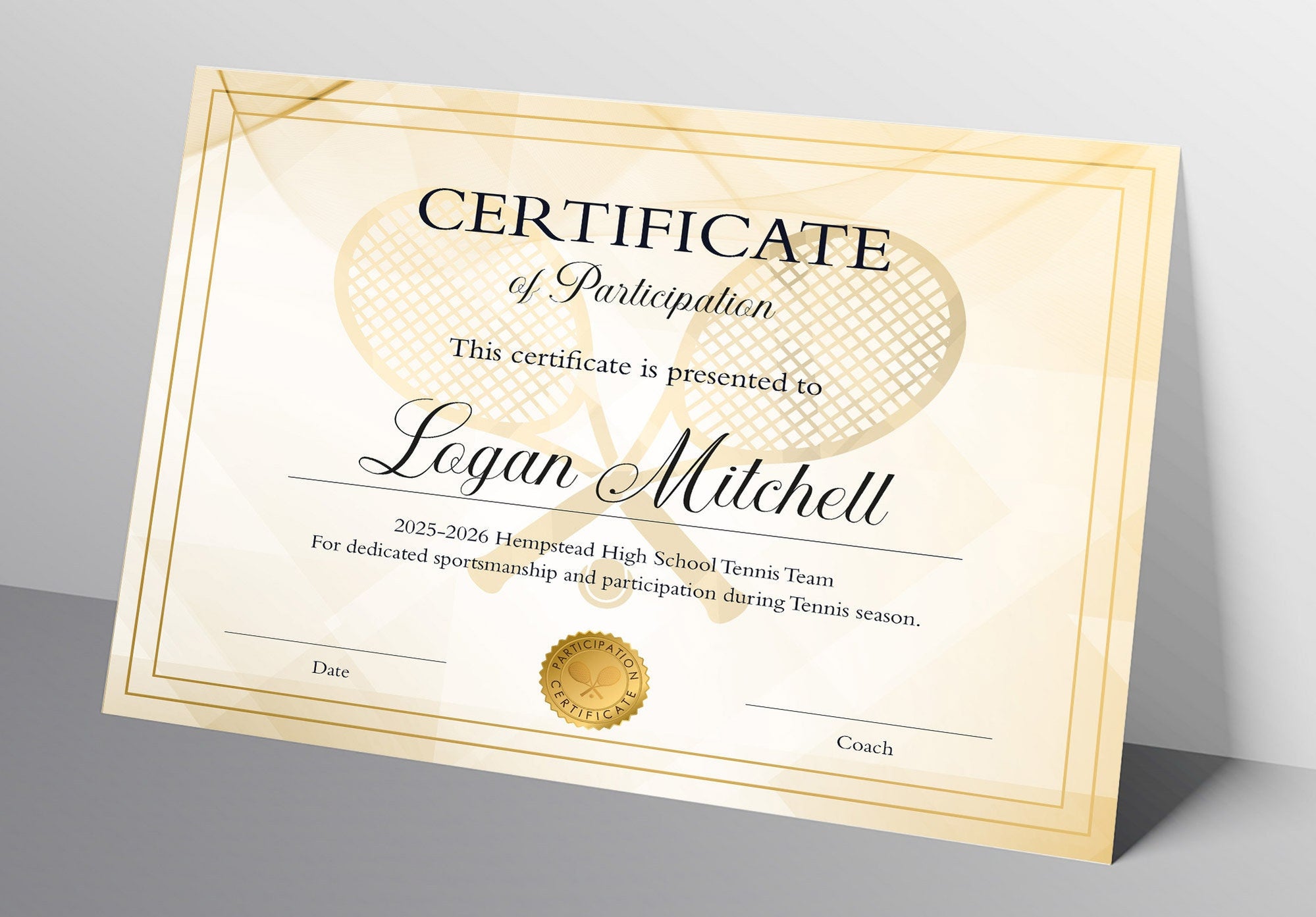 Editable Tennis Certificate, Customizable Printable Tennis Award with ...