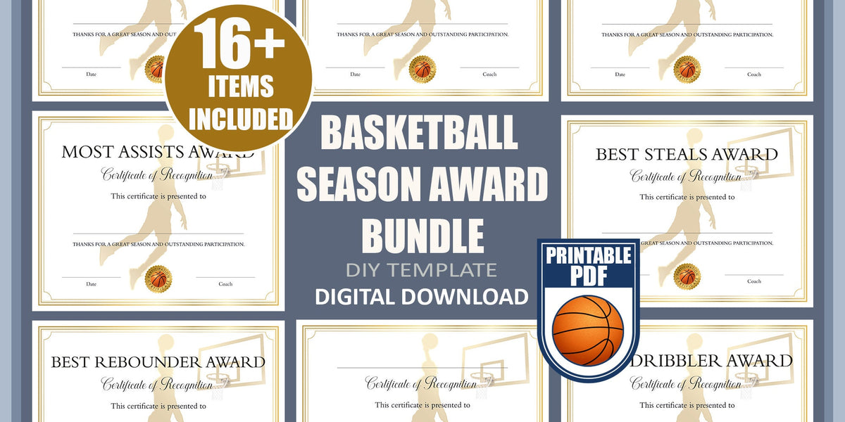 Printable Blank PDF End of Season Basketball Award Certificates Bundle ...