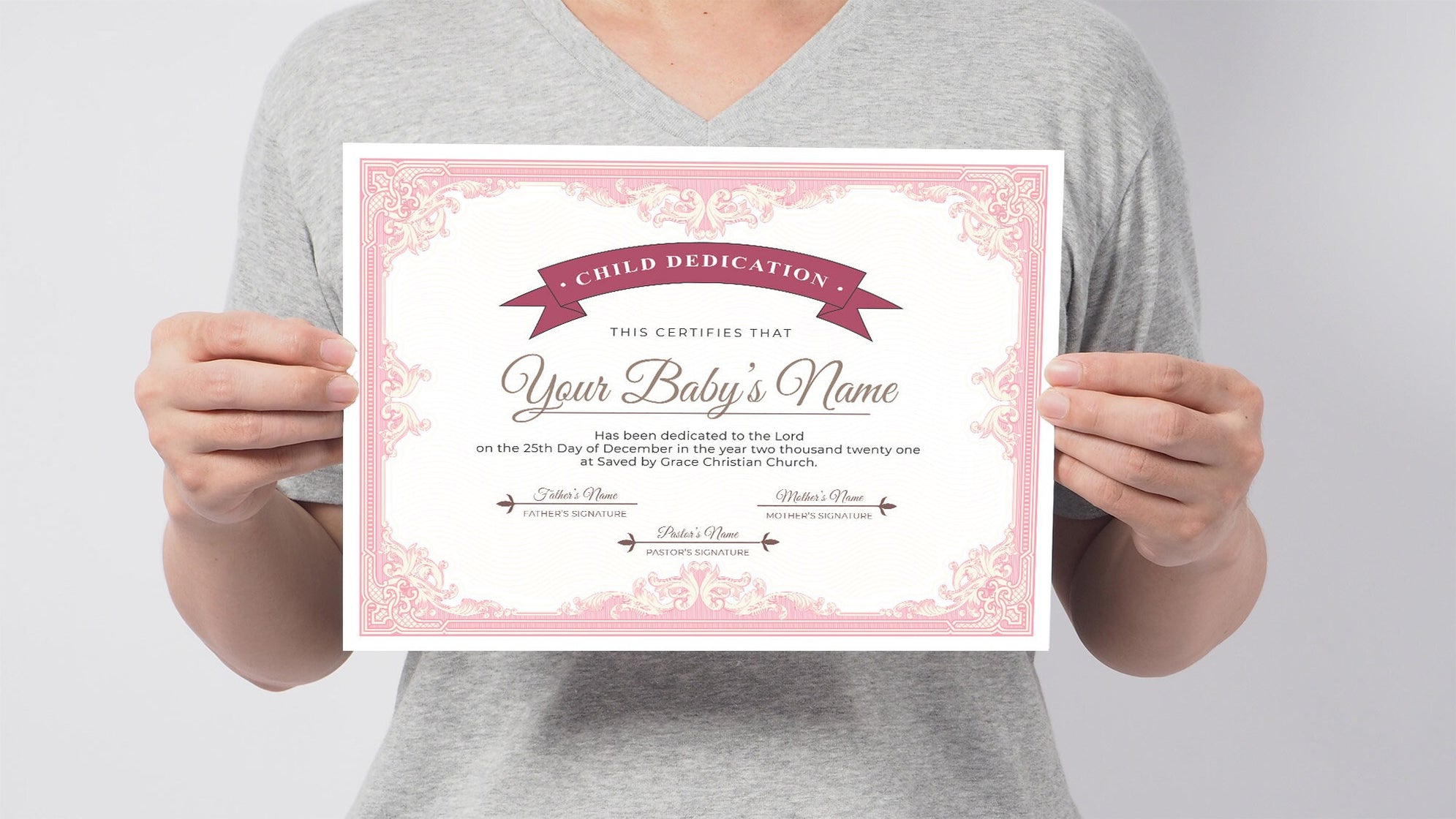 EDITABLE Pink Baby Dedication Certificate Template, Girl Baby Dedicati ...