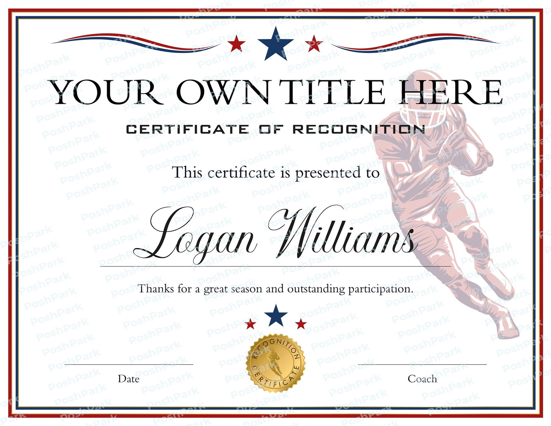 Editable End of Season Football Award Certificates Red White Blue ...