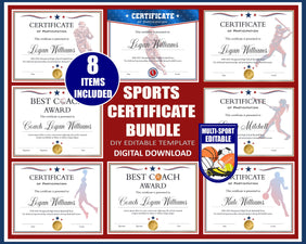 Editable Multi-Sport Certificate Bundle Red, White and Blue - Posh Park