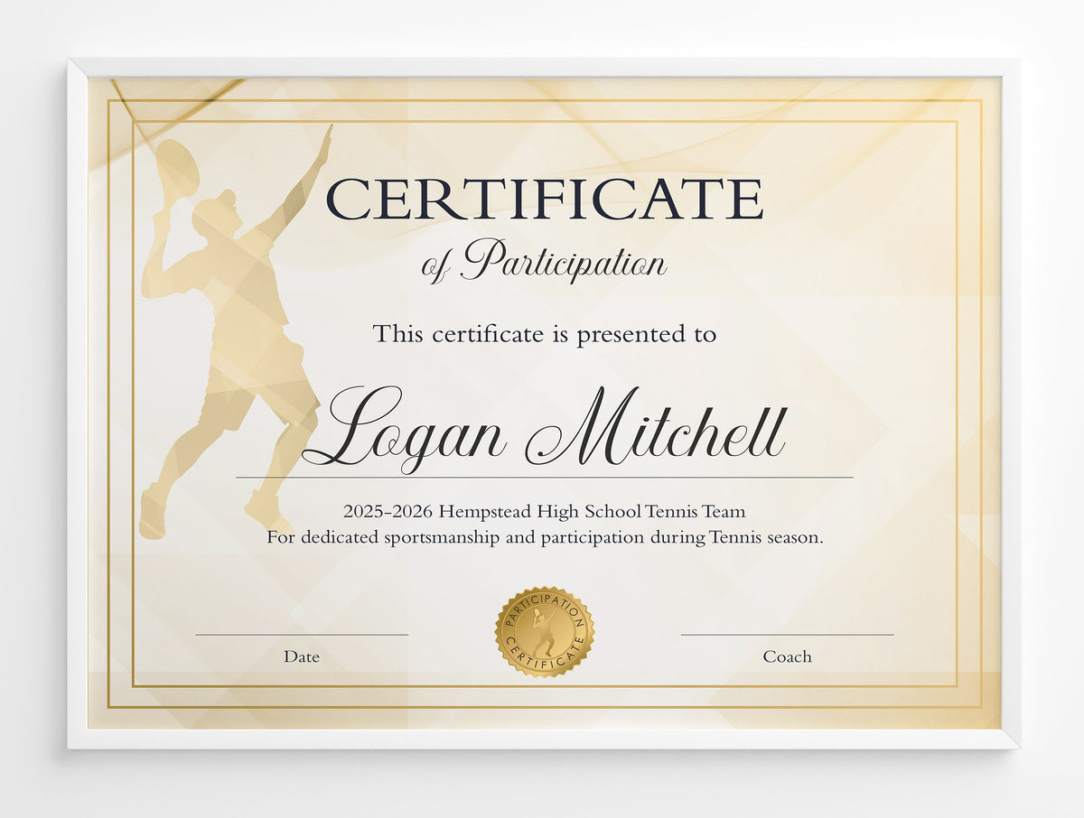 Editable Boys Tennis Certificate Template, Customizable Printable Tenn ...