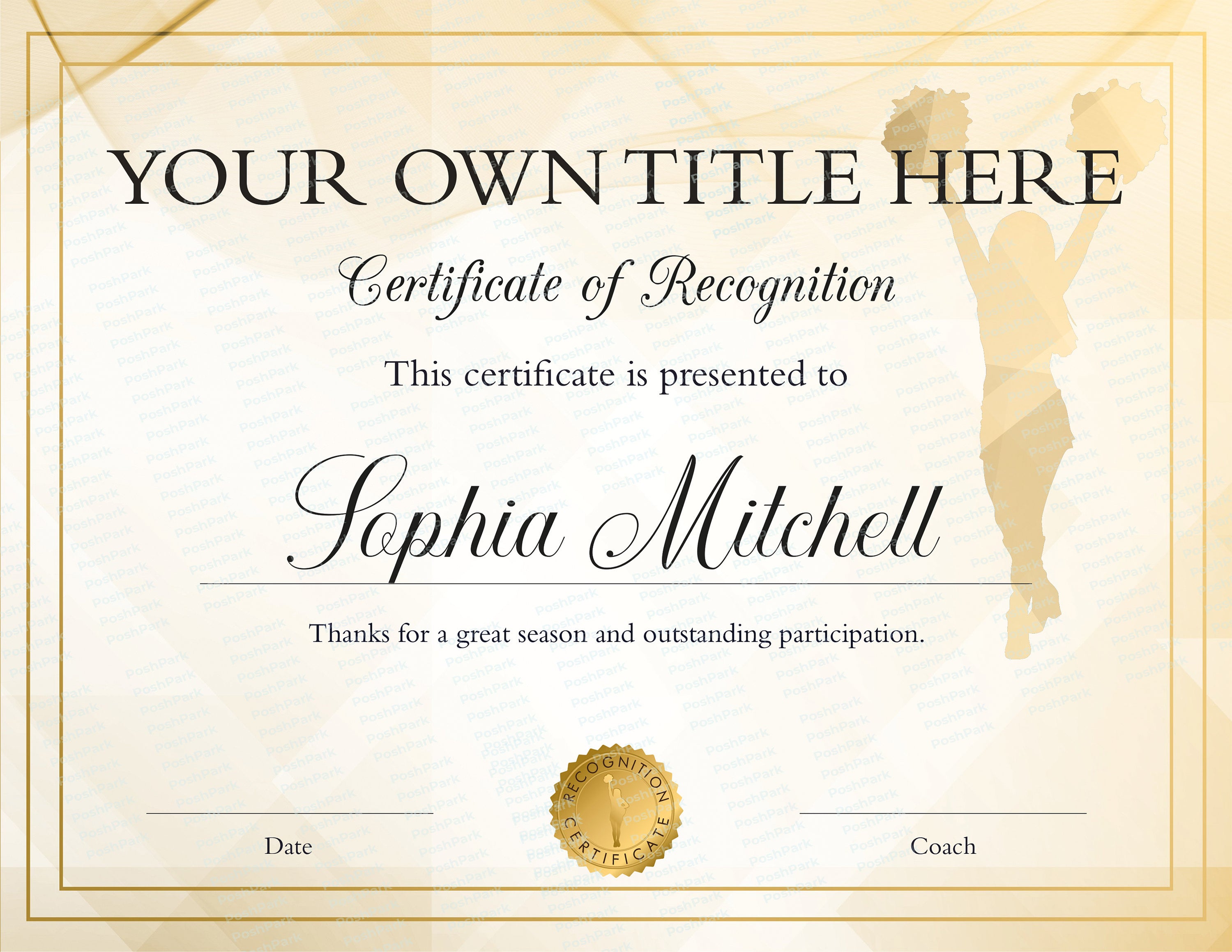 Editable End of Season Cheerleading Certificate Templates Brown Gold ...