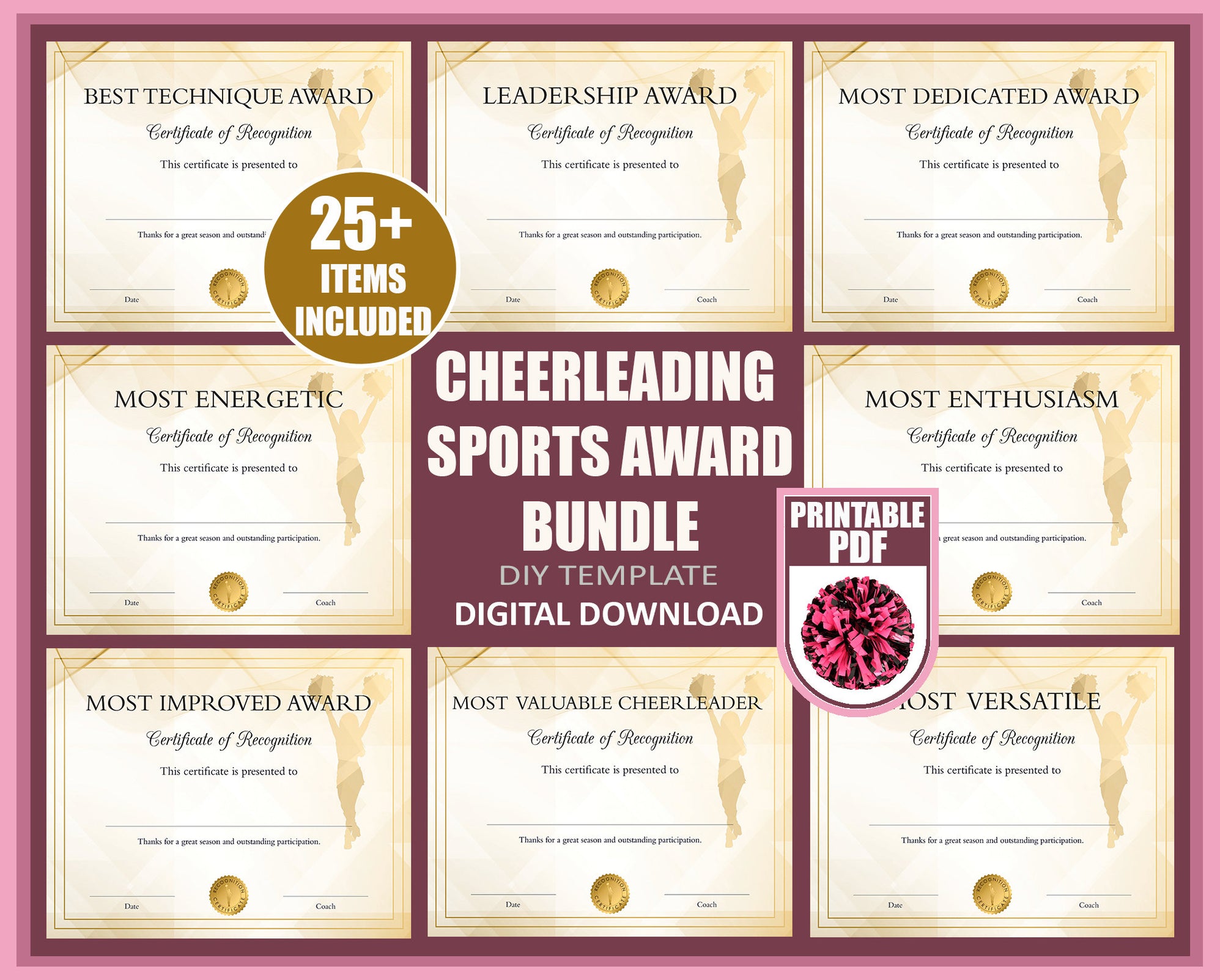 25 Plus PRINTABLE End of Season Cheerleading Award Certificates - Posh Park