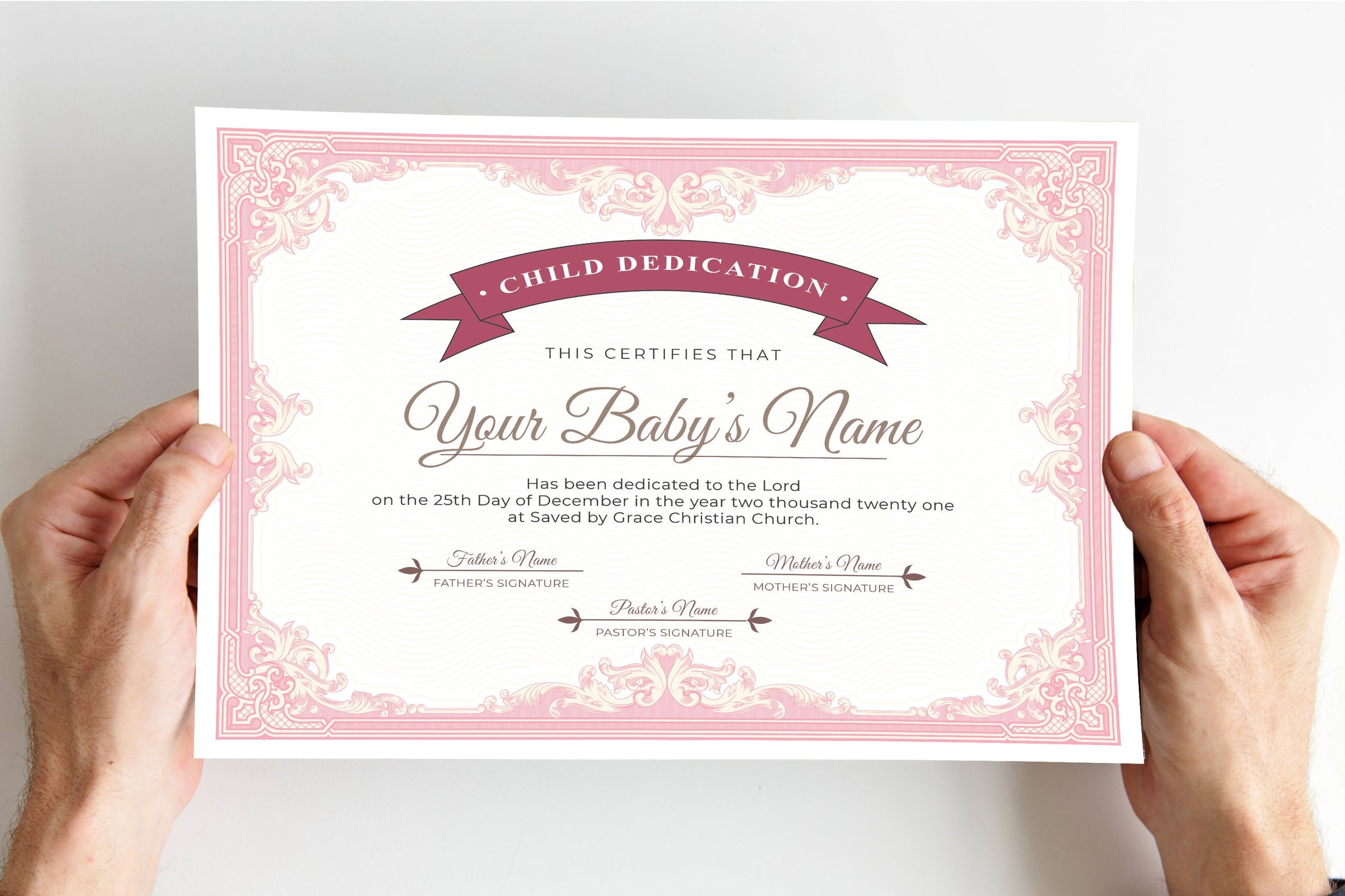 EDITABLE Pink Baby Dedication Certificate Template, Girl Baby Dedicati ...