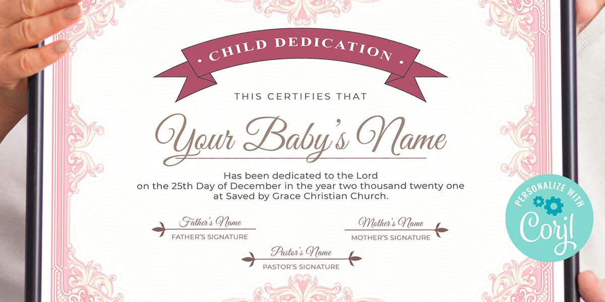 EDITABLE Pink Baby Dedication Certificate Template, Girl Baby Dedicati ...