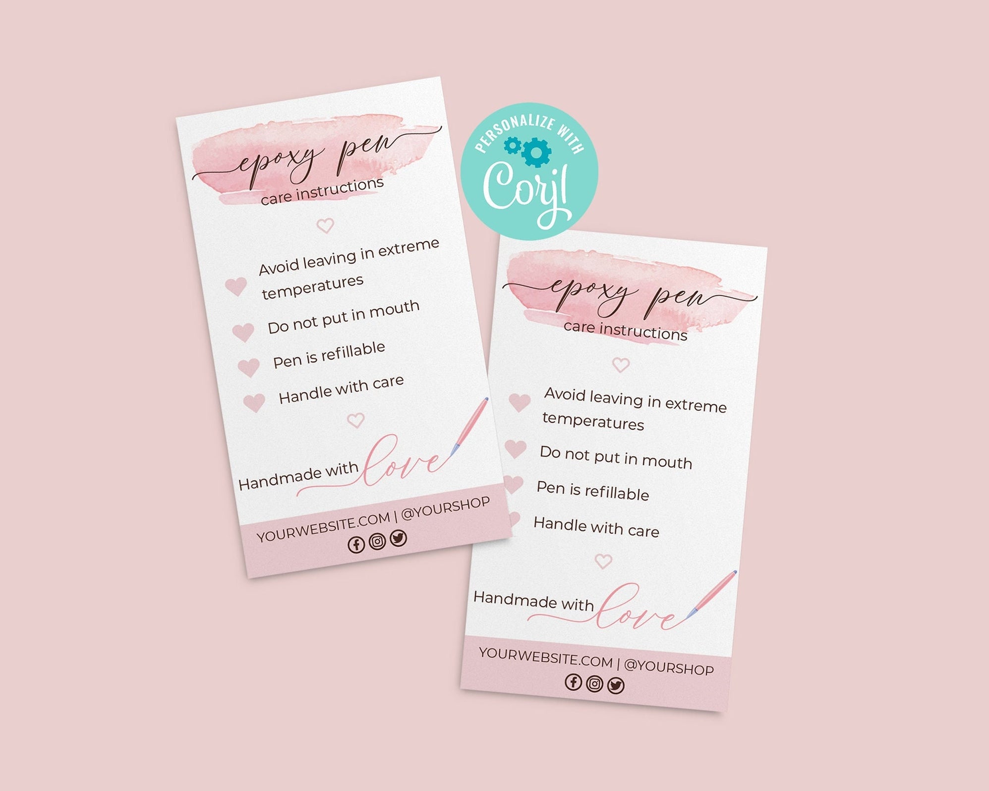 Editable Epoxy Pen Care Card Template, Printable Pen Care Card or Pen ...