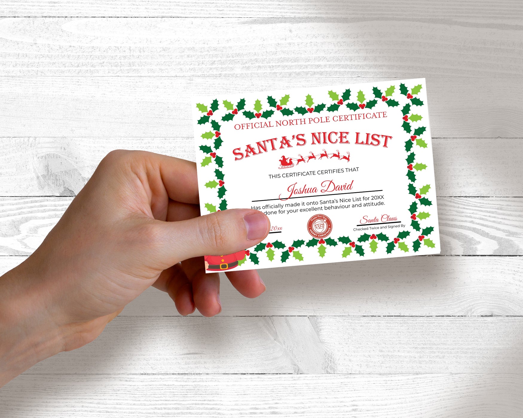 Editable Mini Christmas Santa Nice List Certificate Template Card Size ...