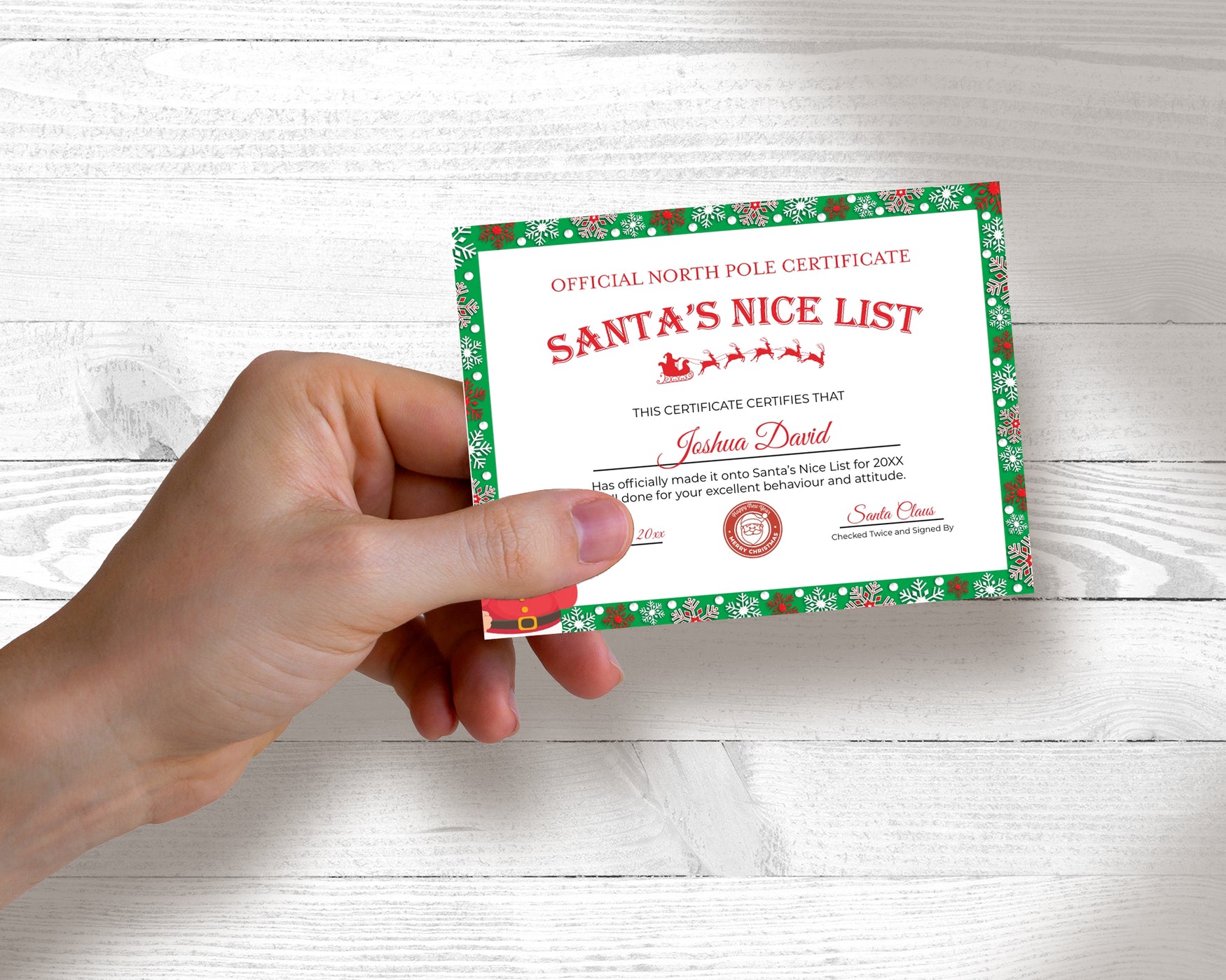 Editable Mini Festive Green Christmas Nice List Certificate Card Size ...